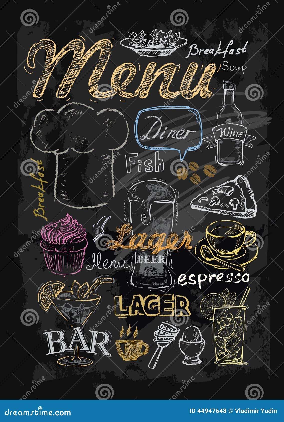 Vector chalk menu stock vector. Illustration of pizza - 44947648