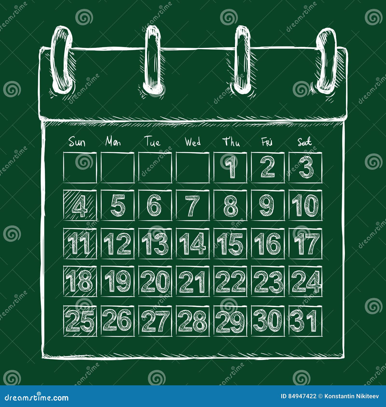 Vector Chalk Sketch Loose-leaf Calendar Stock Vector - Illustration of ...