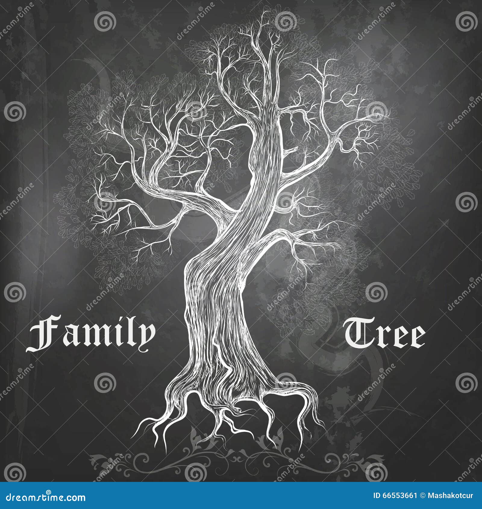 Vector Chalkboard Background with Hand Drawn Vector Oak Tree Stock ...