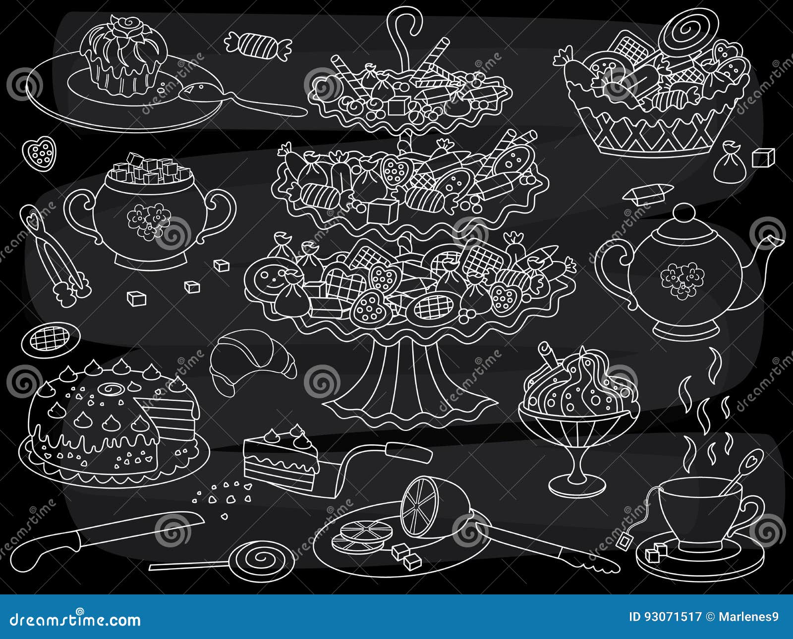 Vector Chalkboard Doodle Tea Party. Doodle Tea Party Set. Stock Vector ...