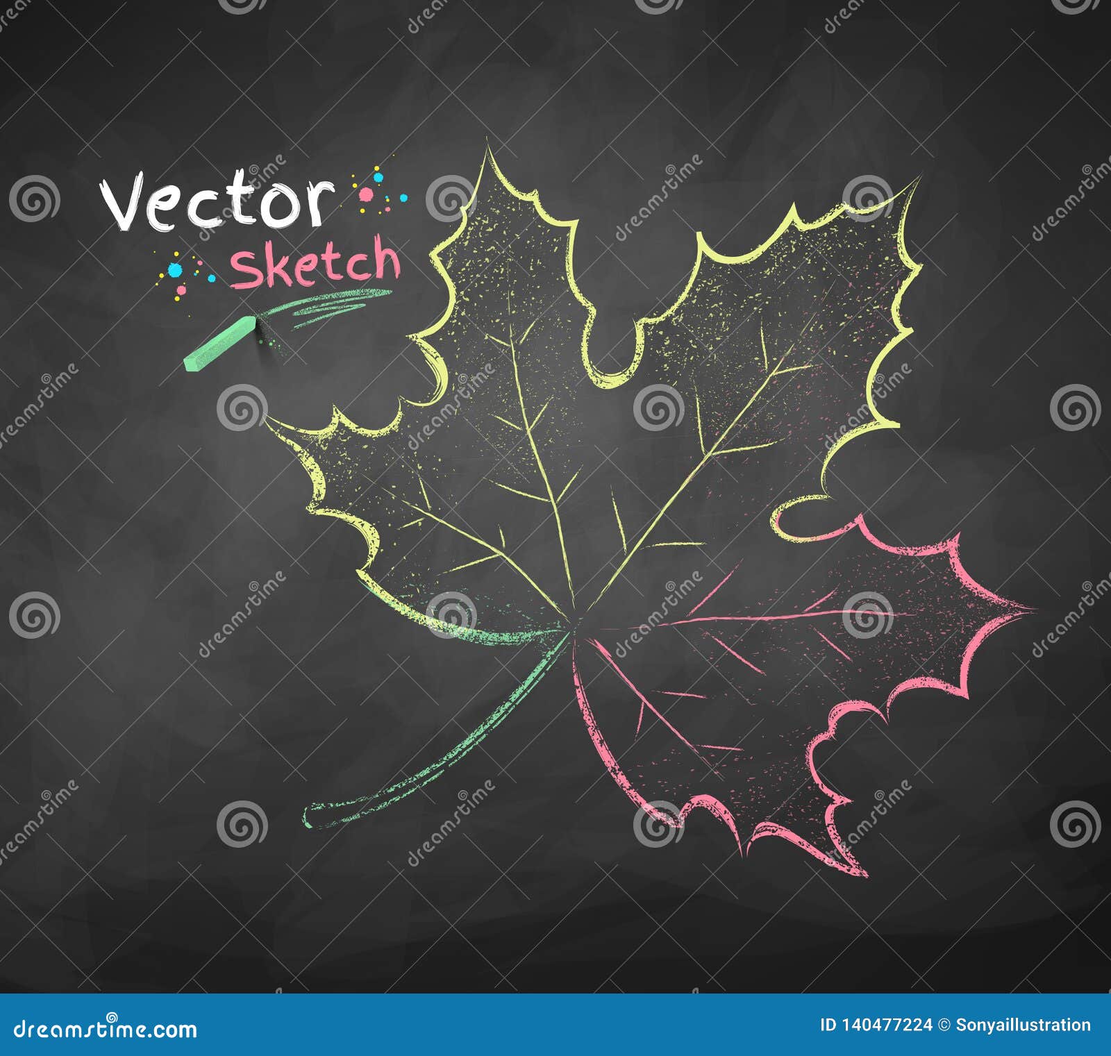 Vector Chalkboard Drawing of Autumn Leaf Stock Vector - Illustration of chalk, ragged: 140477224