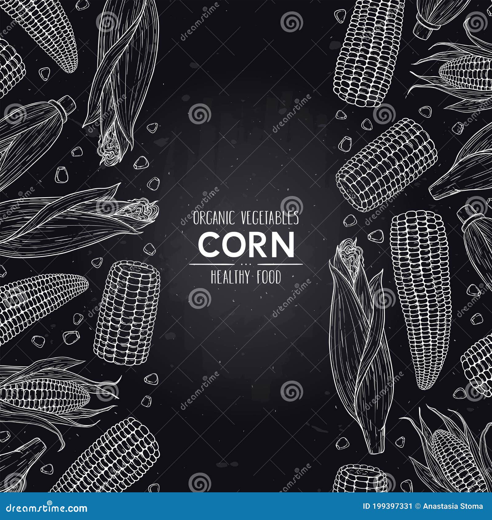 Vector Chalkboard Style Frame with Organic Corn Cobs Stock Vector ...