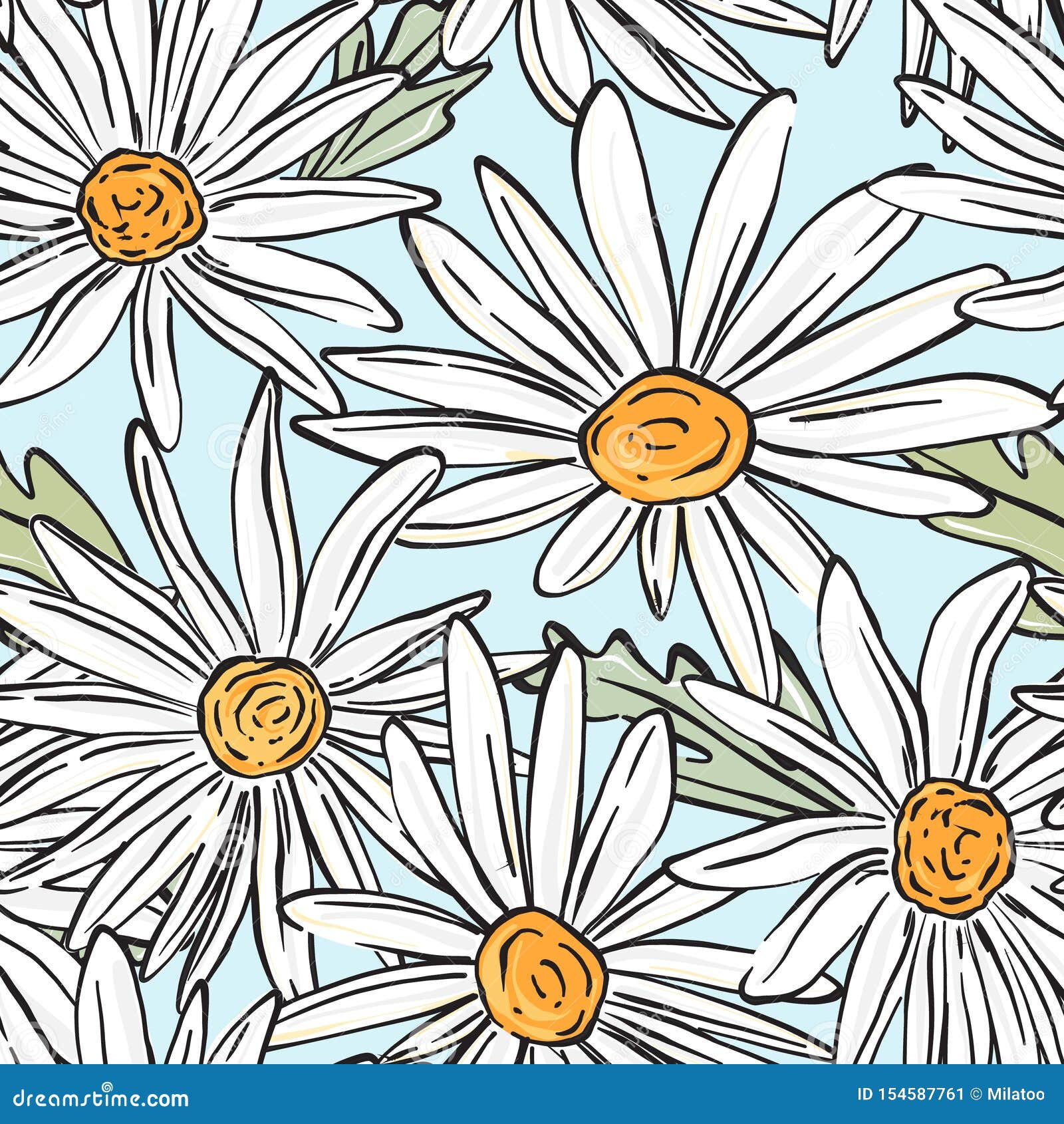 Vector Chamomile Bloom Pattern. Summer Abstract Botany Print. Rustic ...