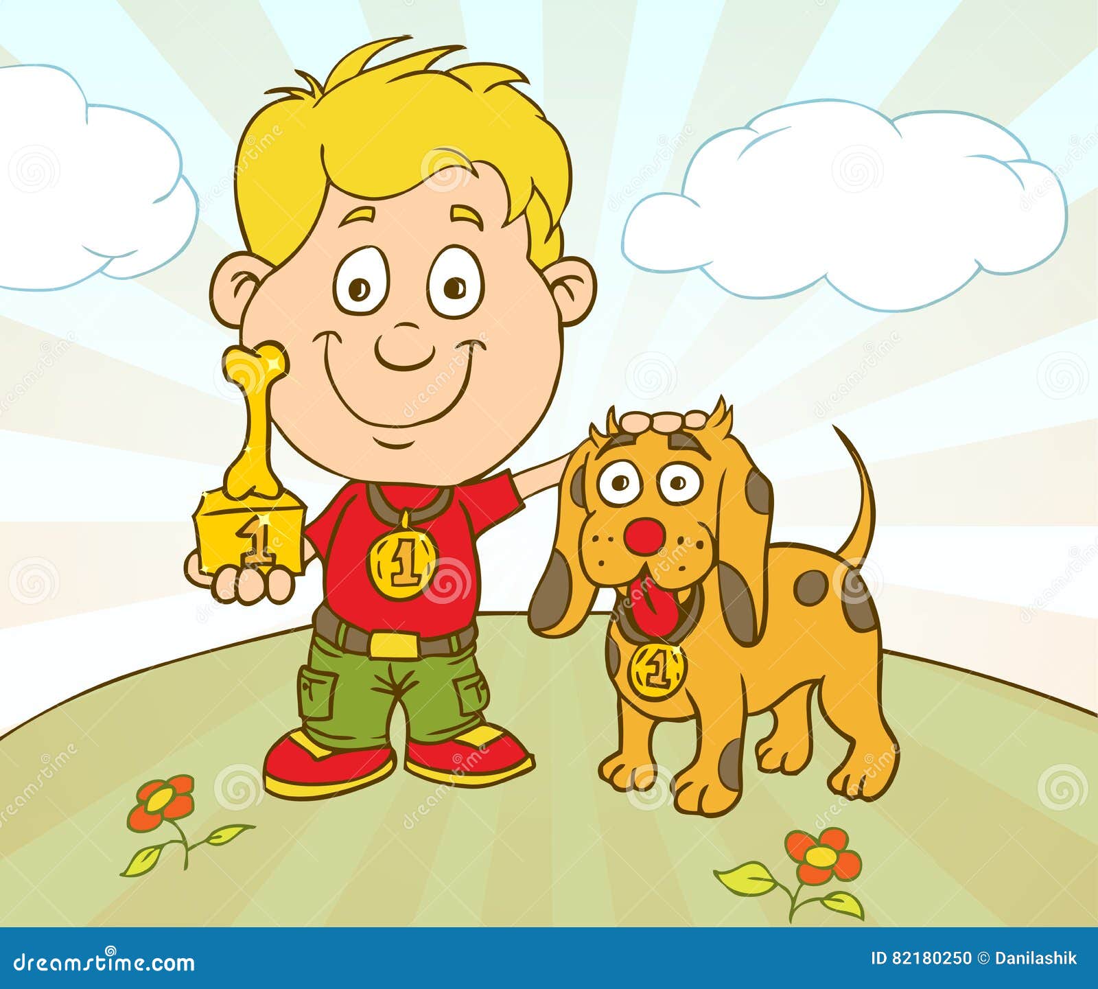 Vector Character Boy with Dog Won on Pet Show Competition. Stock Vector ...