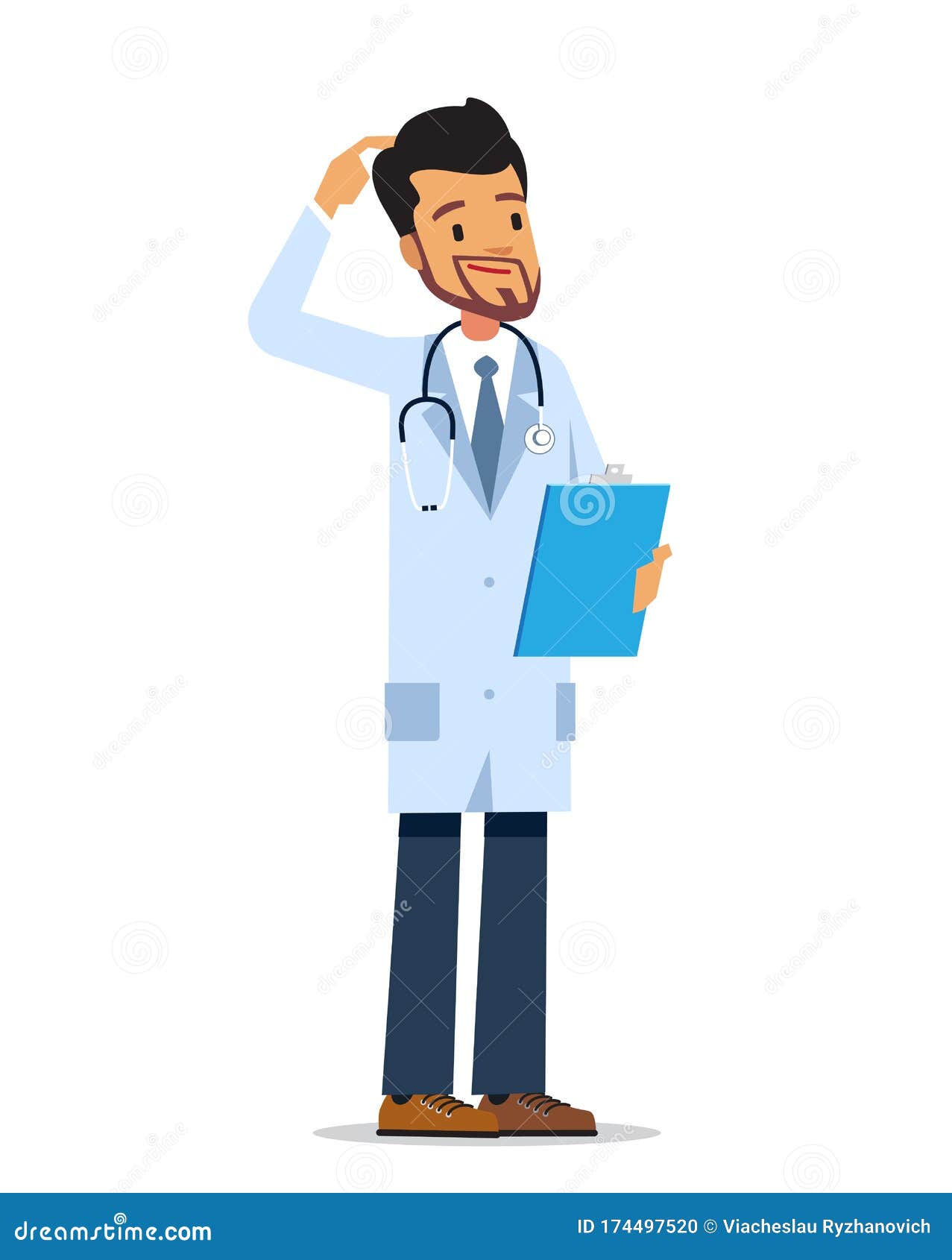 Thinking Doctor With Question Marks. Vector Illustration ...