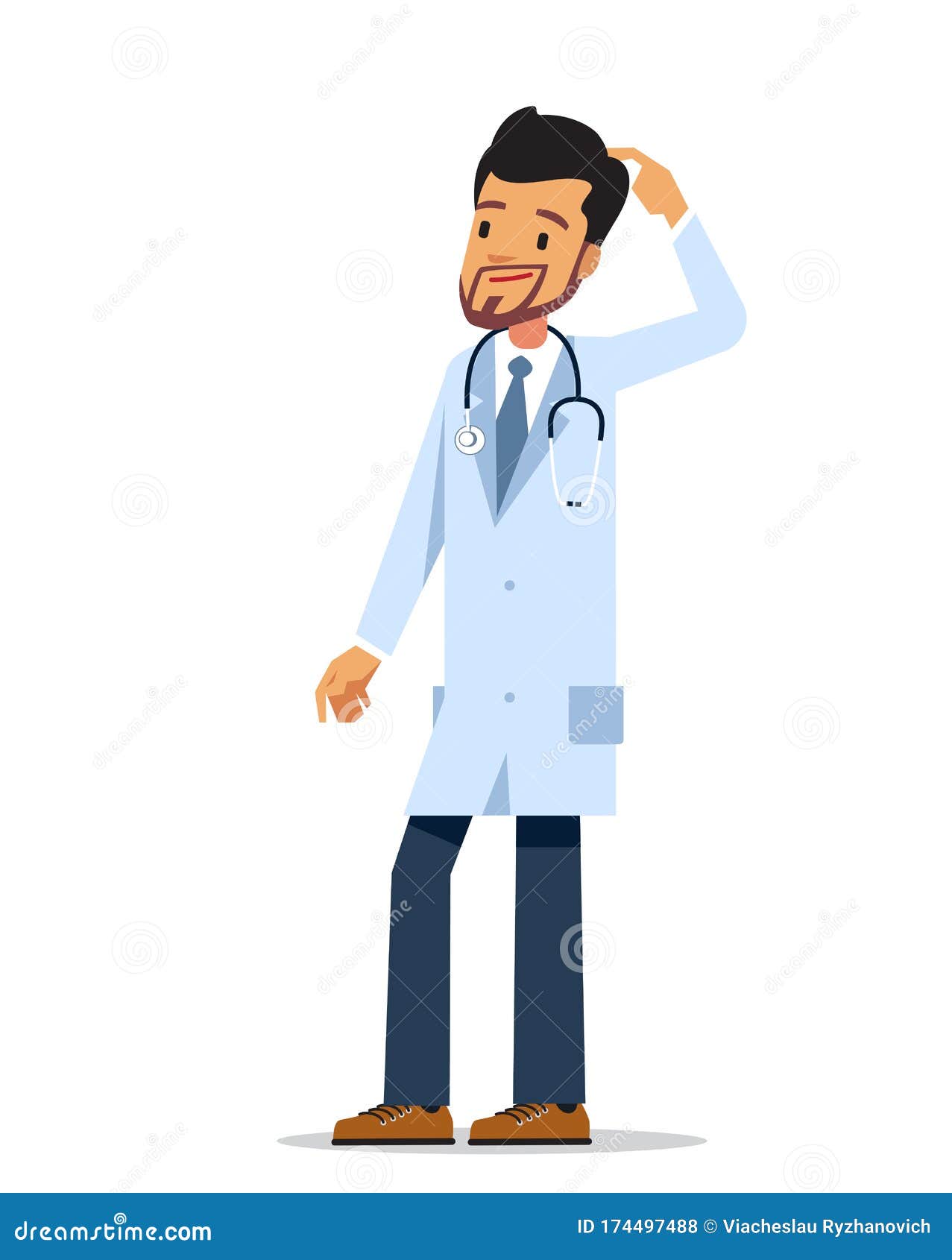 Thinking Doctor With Question Marks. Vector Illustration ...