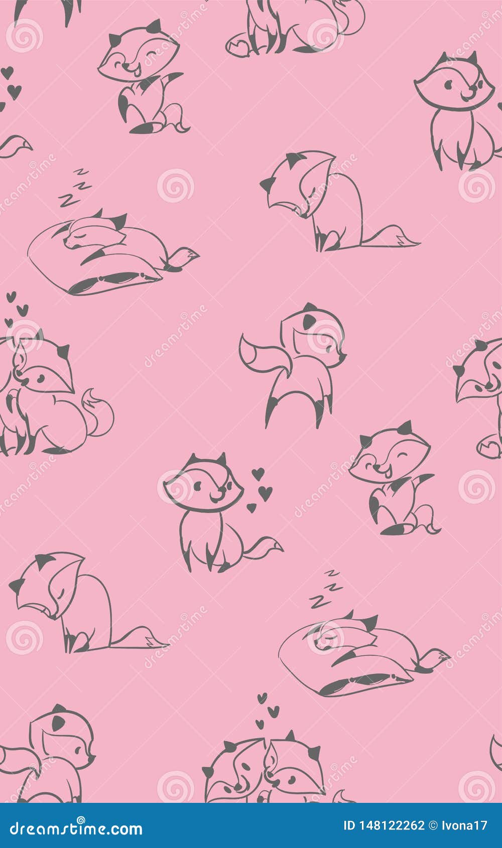 Vector Character Fox Baby Seamless Pattern Pink Stock Illustration ...