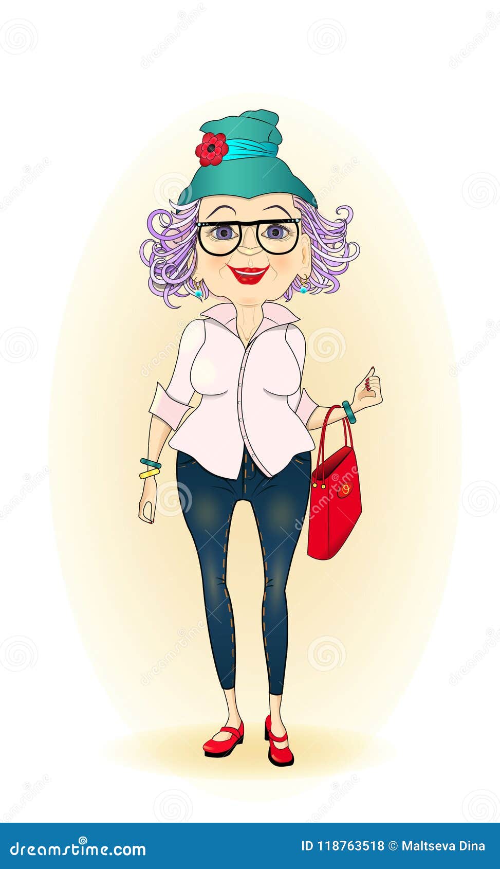 Vector Character Funny Modern Grandmother Stock Vector Illustration