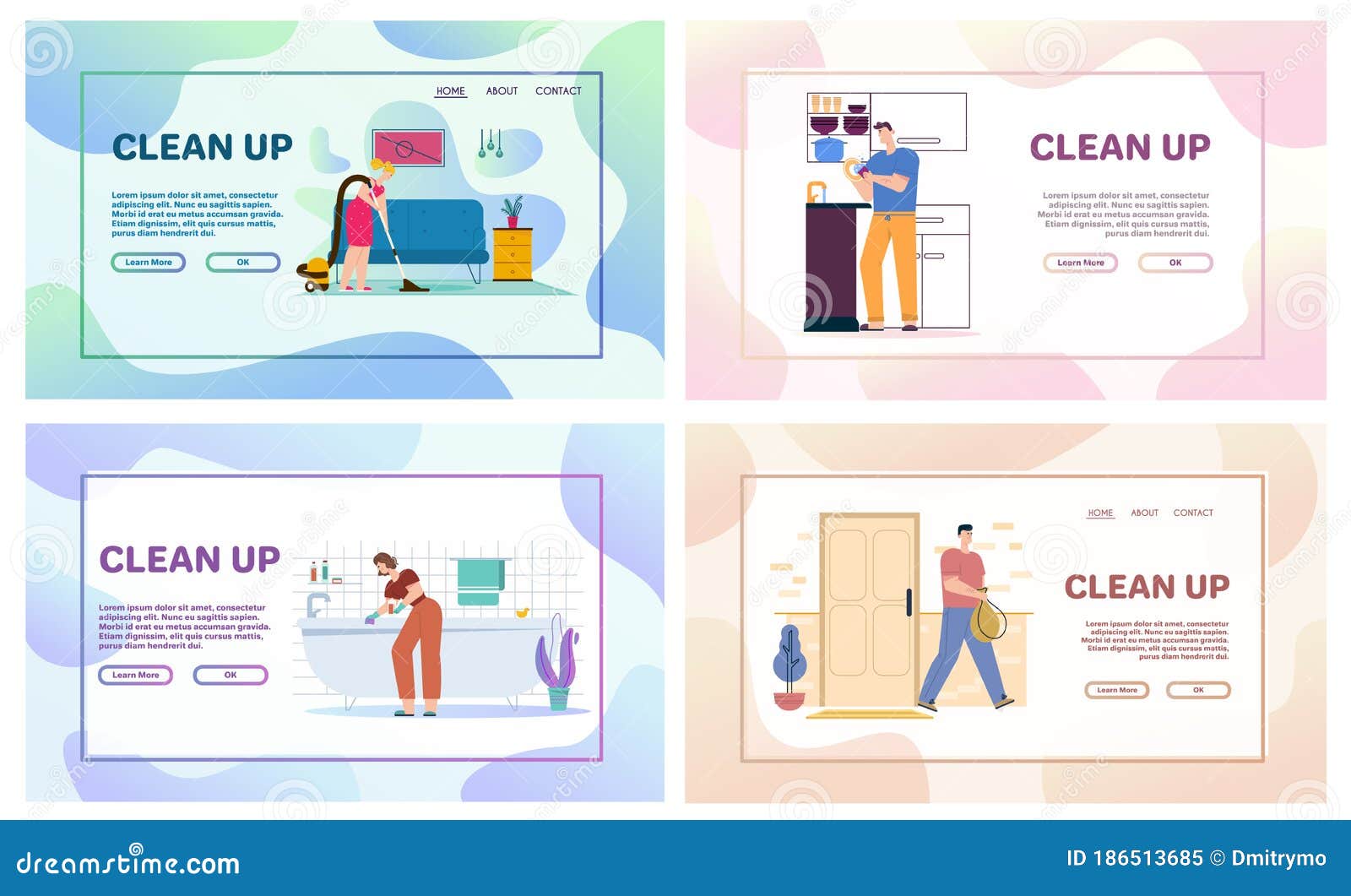 Vector Character Illustration of Cleaning House Scenes Stock Vector ...