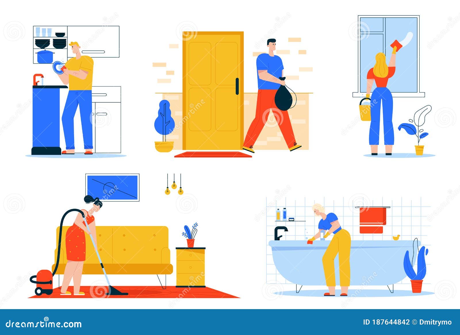 Vector Character Illustration of Cleaning House Scenes Stock Vector ...
