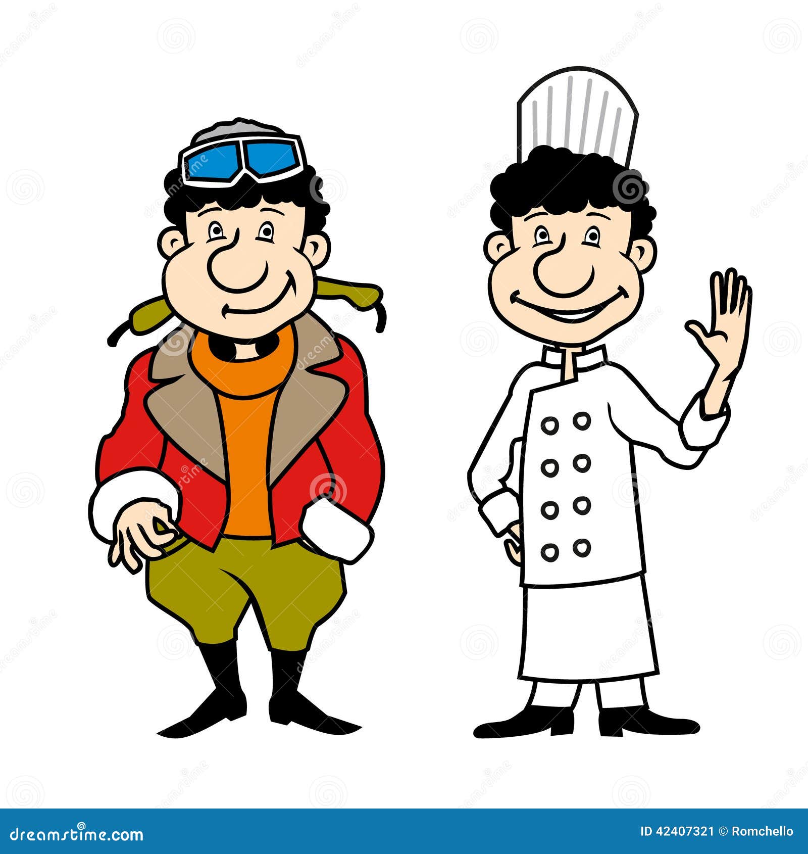 Vector Character Pilot and Chef Set Stock Illustration - Illustration ...