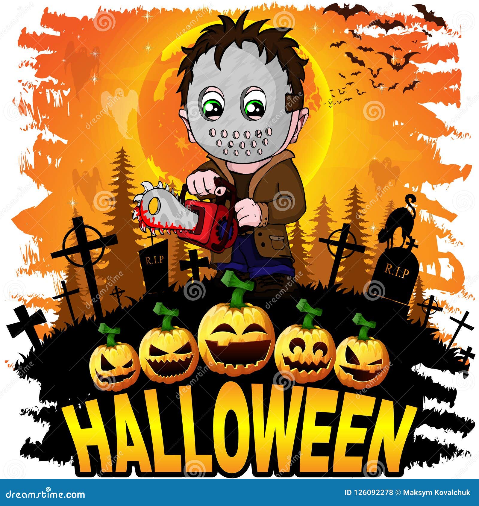 Vector Character Serial Killer with Mask and Saw Stock Vector ...