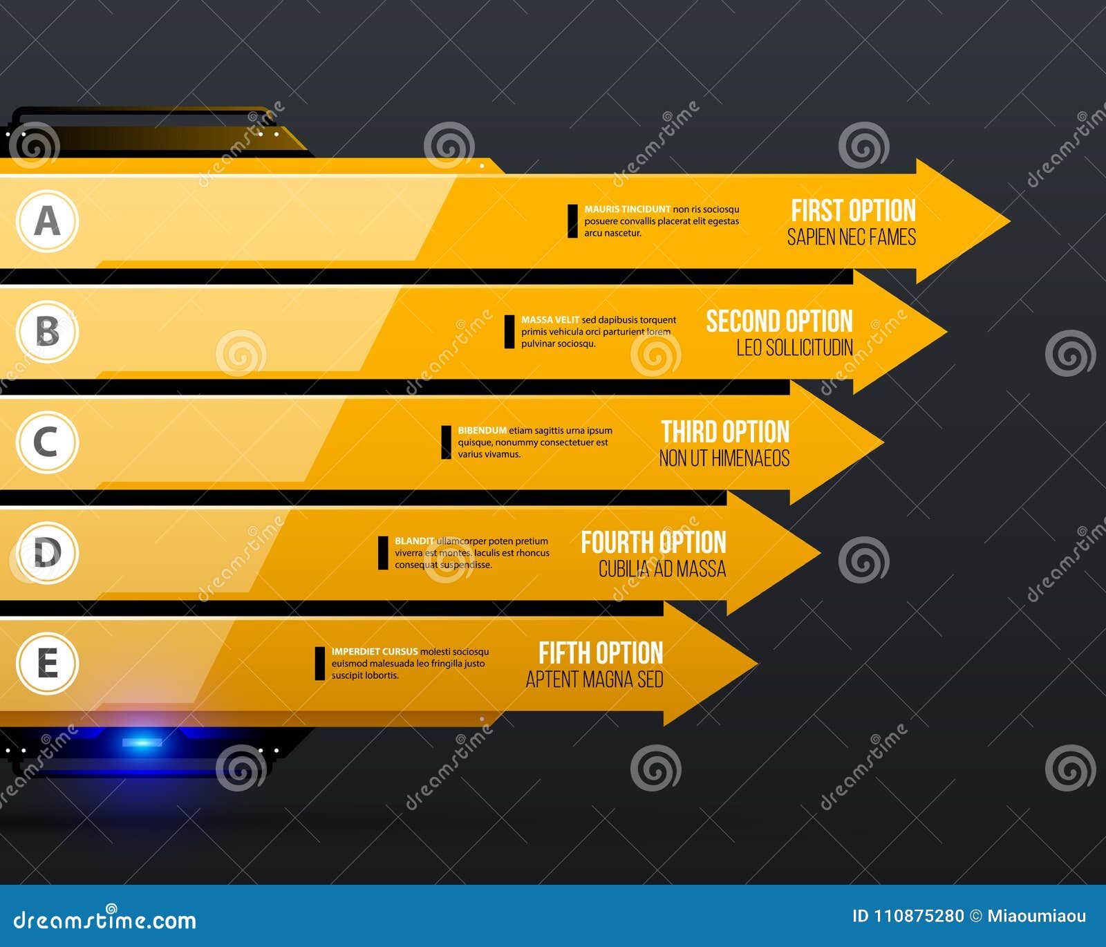 Vector Chart Template with Five Arrows/options in Yellow Industrial ...