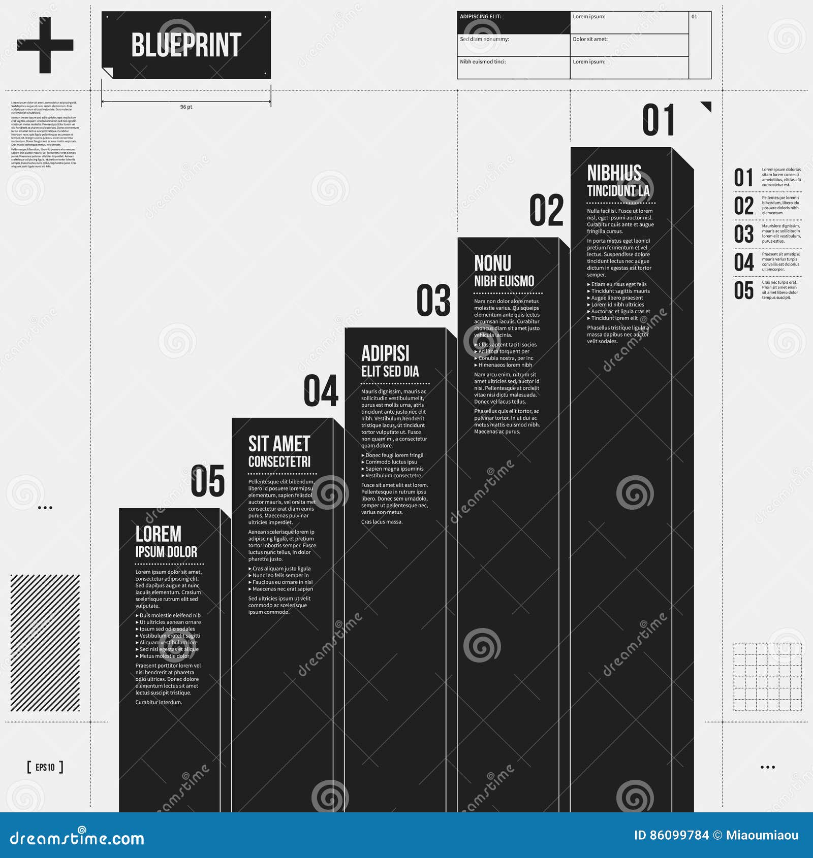 Vector Chart Template with Five Stages in Draft Style Stock Vector ...