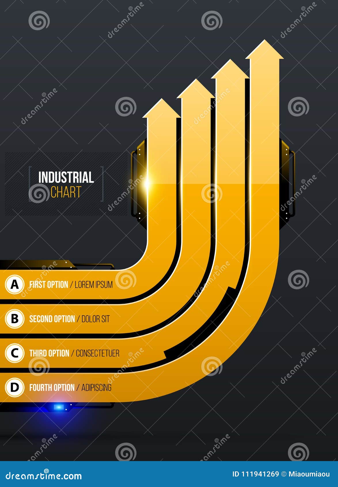 Vector Chart Template with Four Round Arrows in Yellow Industrial ...