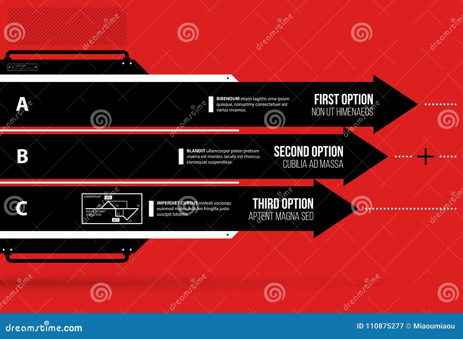 Vector Chart. Three Horizontal Arrows with Options in Black and Red ...