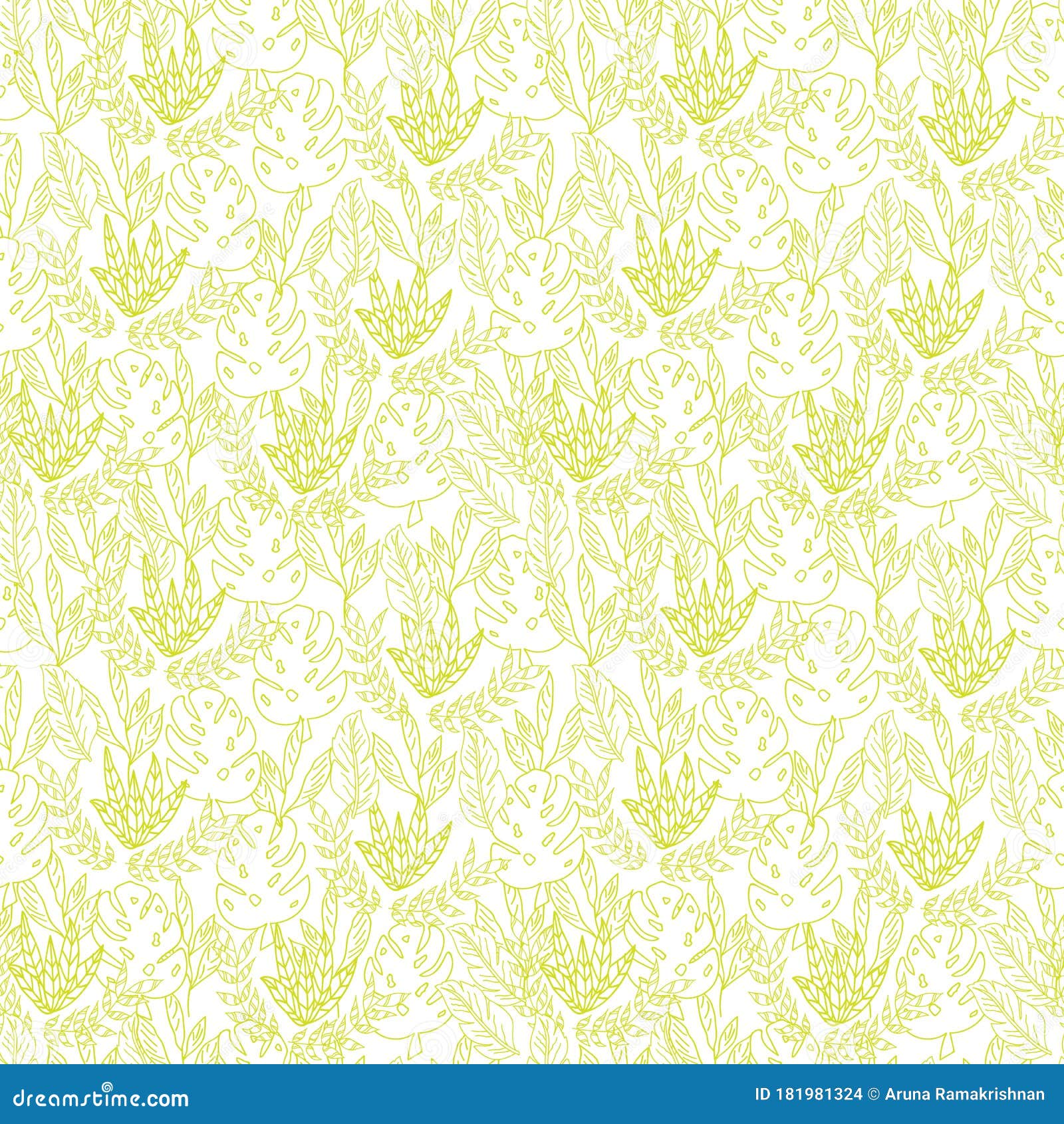 Vector Chartreuse Texture Tropical Leaves Overall Seamless Pattern ...
