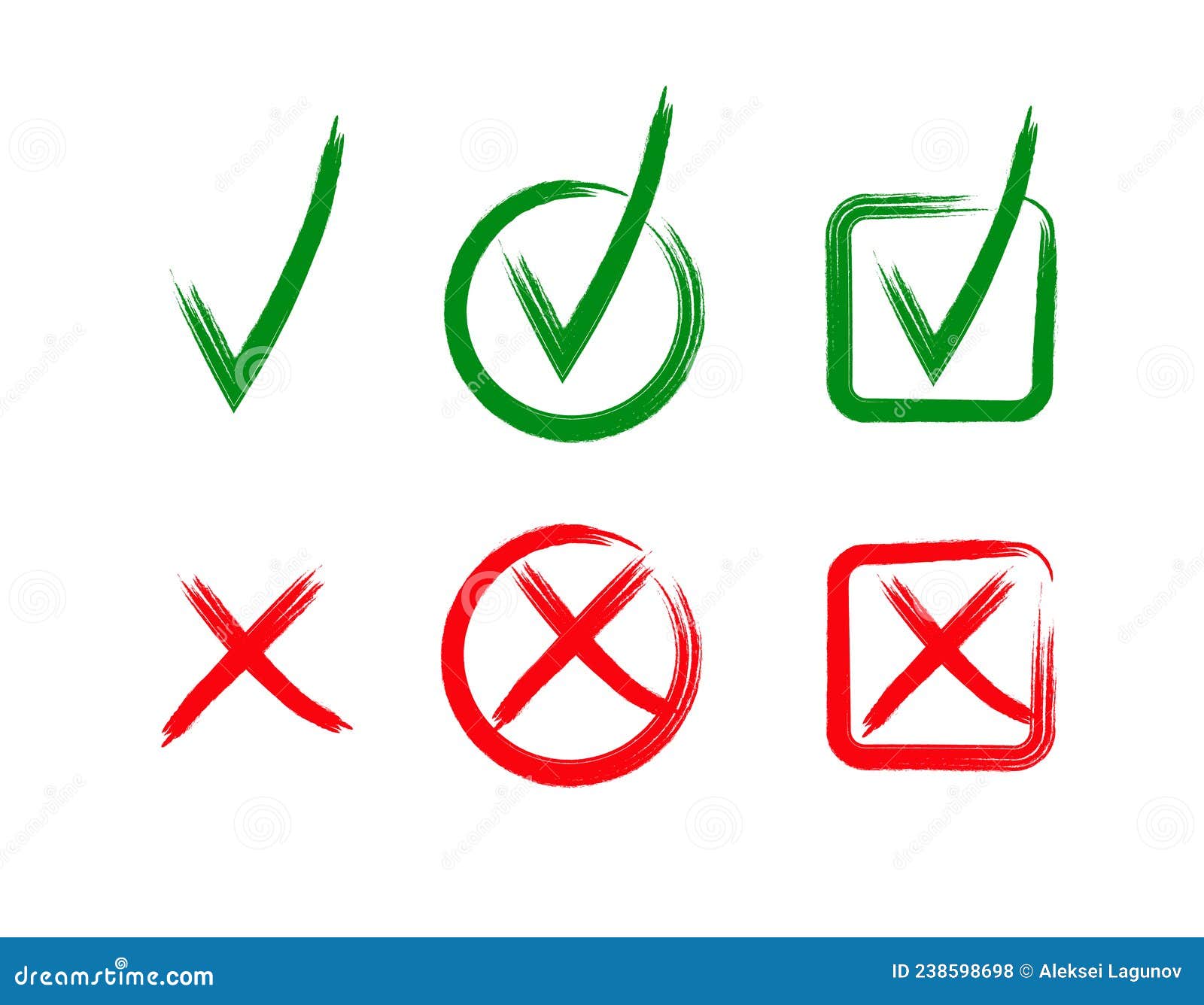 Vector Check and Cross Signs, Correction Marks in Circles and Square ...