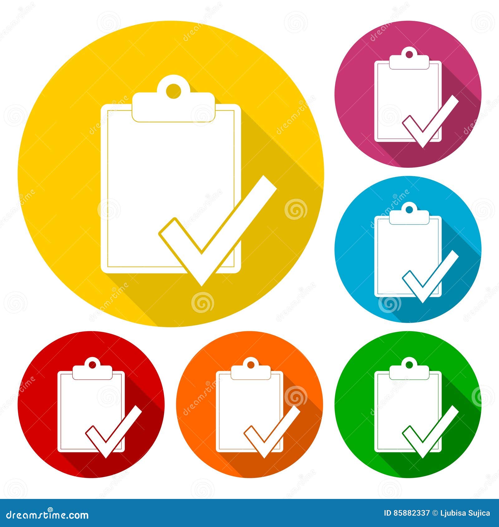 Vector Checklist Icons Set with Long Shadow Stock Vector - Illustration ...