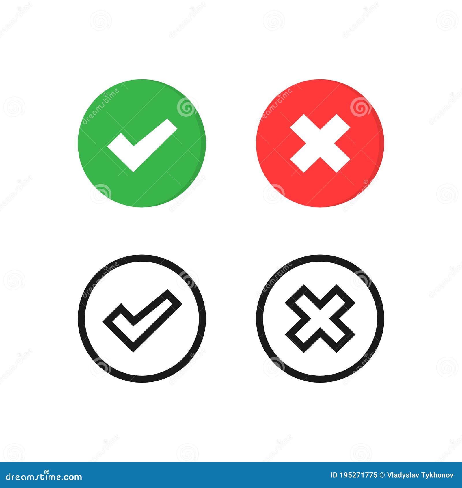 Vector Checkmark Icons Set. Check Mark and Cross Symbol Isolated ...