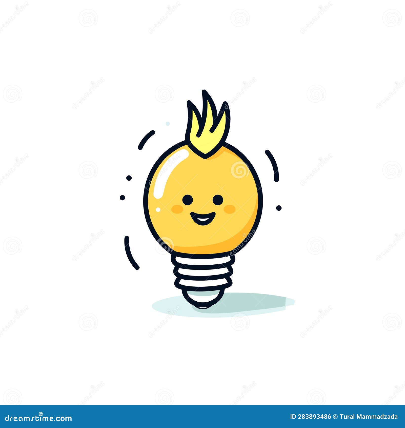 Vector of a Cheerful and Cute Light Bulb Icon in a Flat Vector Style ...