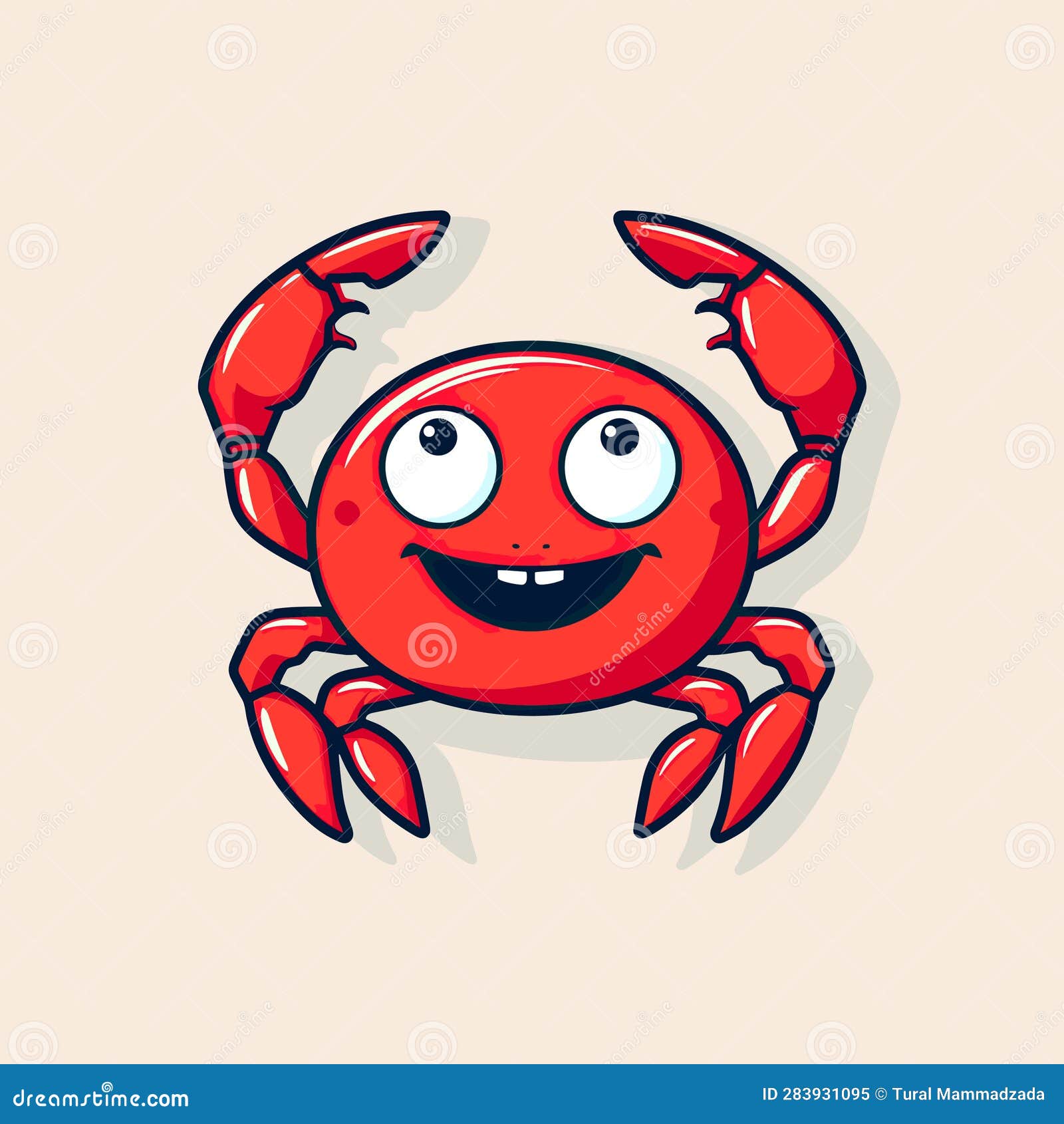 Vector of a Cheerful Vector Illustration of a Flat Icon Crab with a ...