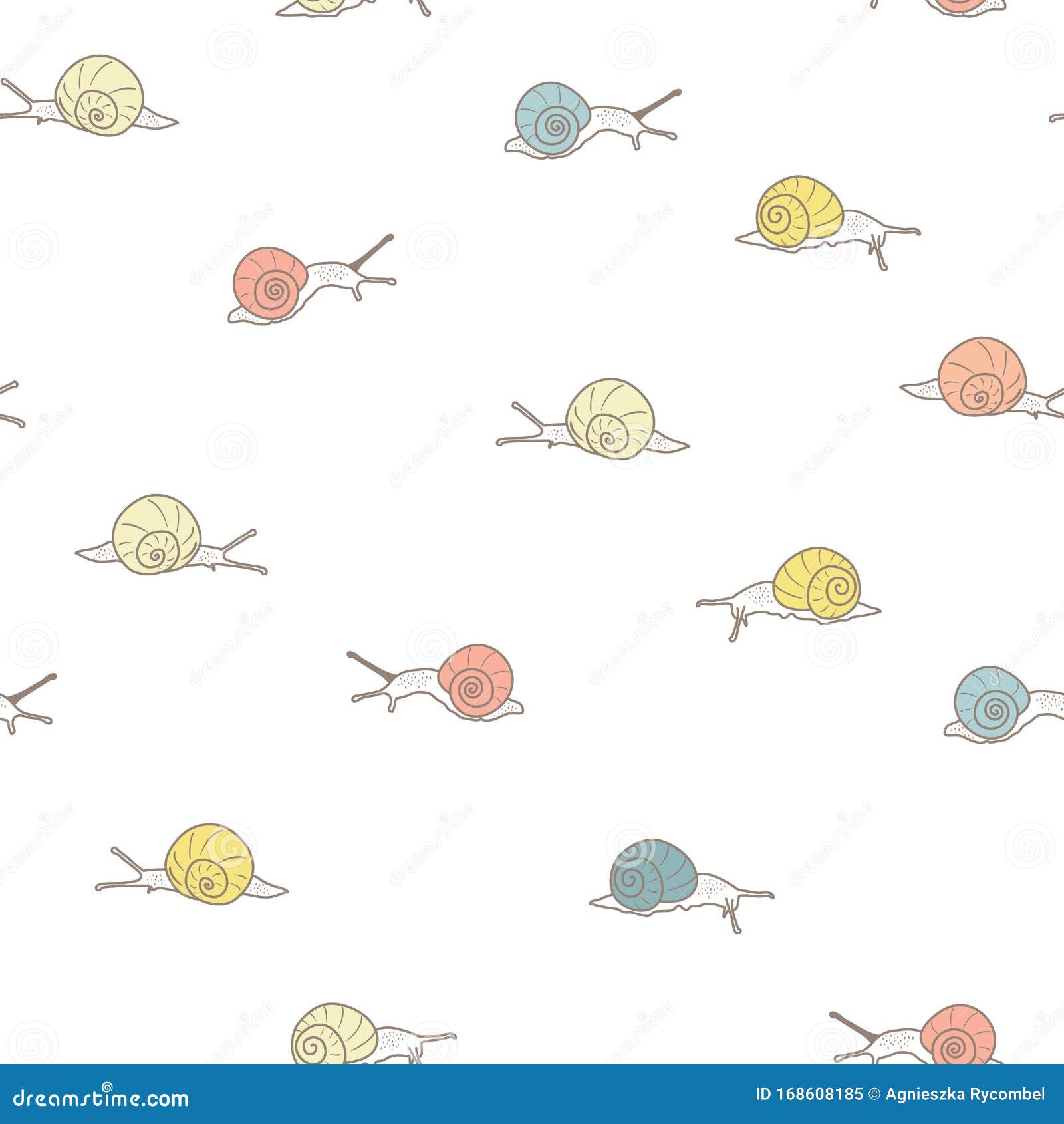 Vector Cheerful Snails Lineart on White Seamless Pattern Background ...