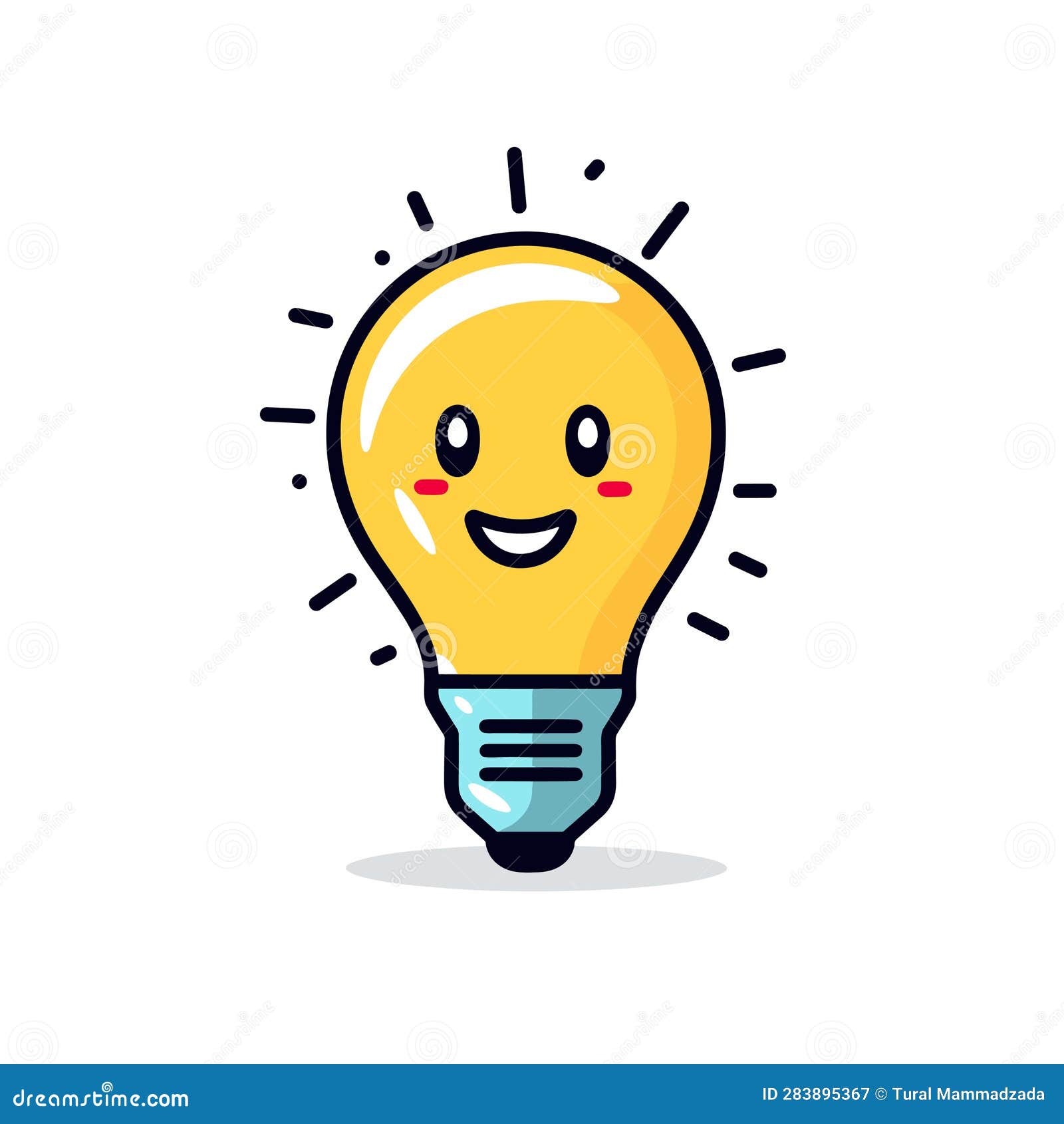 Vector of a Cheerful Yellow Light Bulb with a Smiling Face in a Simple ...