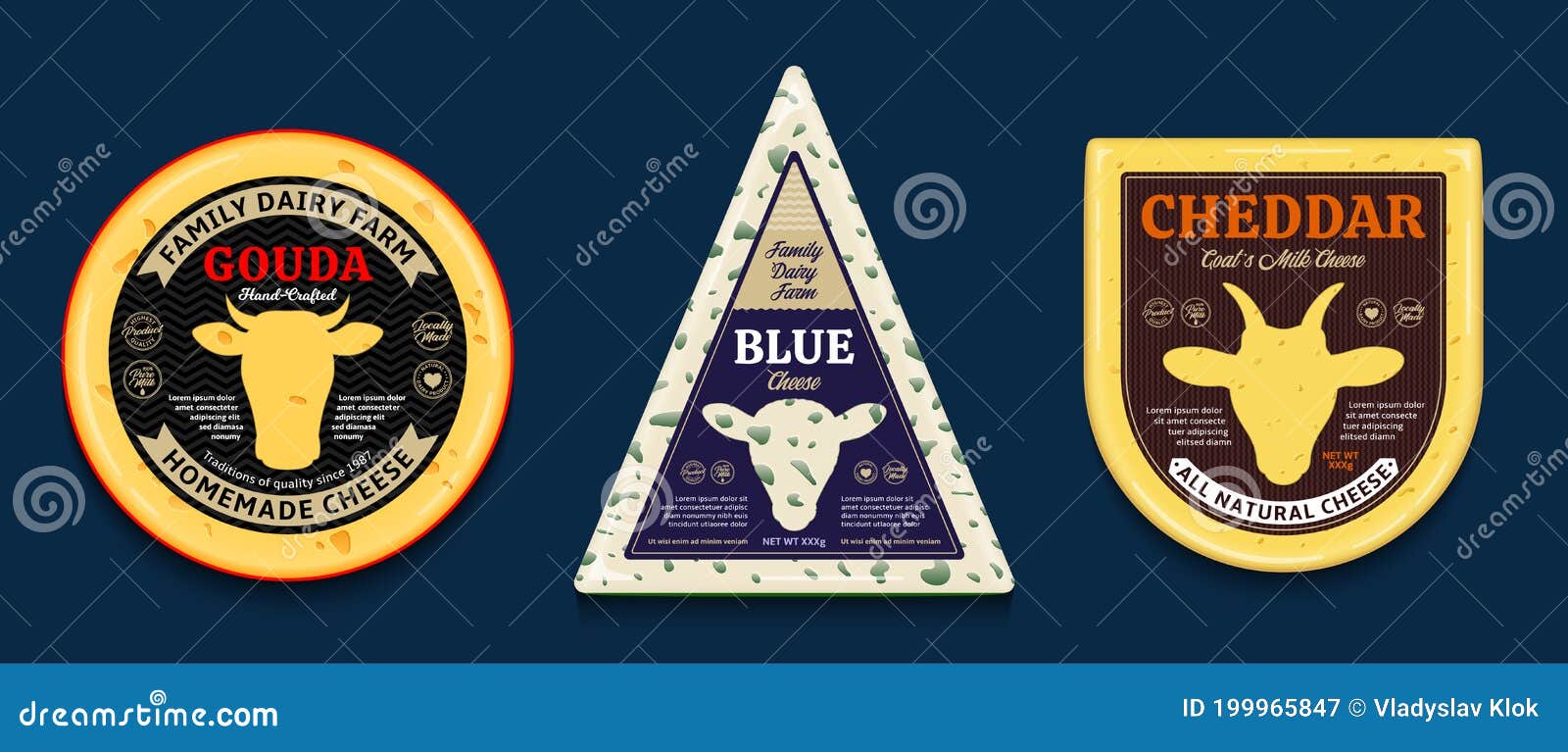 Vector Cheese Labels and Packaging Design Elements Stock Vector ...