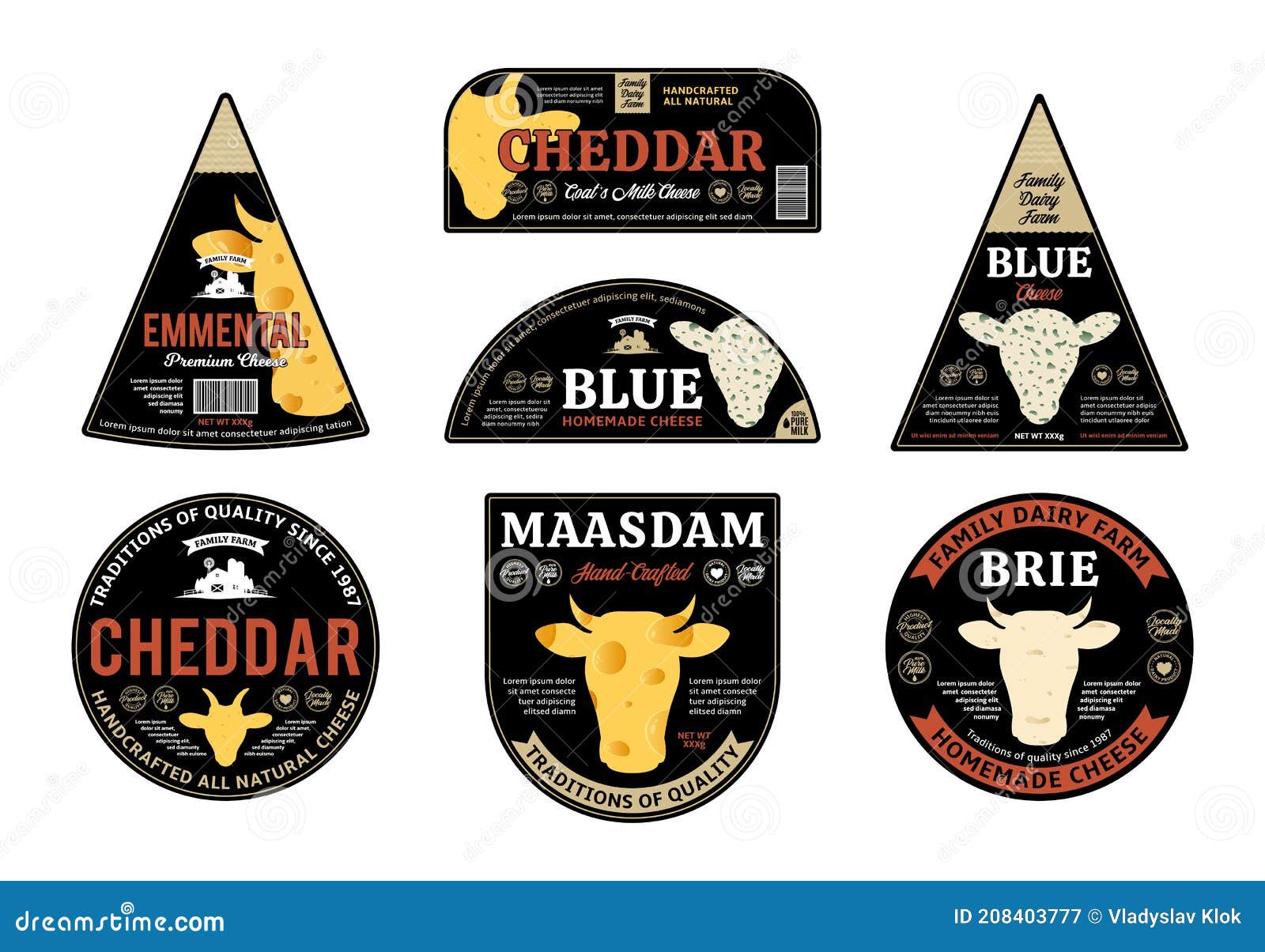 Vector Cheese Labels and Packaging Design Elements Stock Vector ...