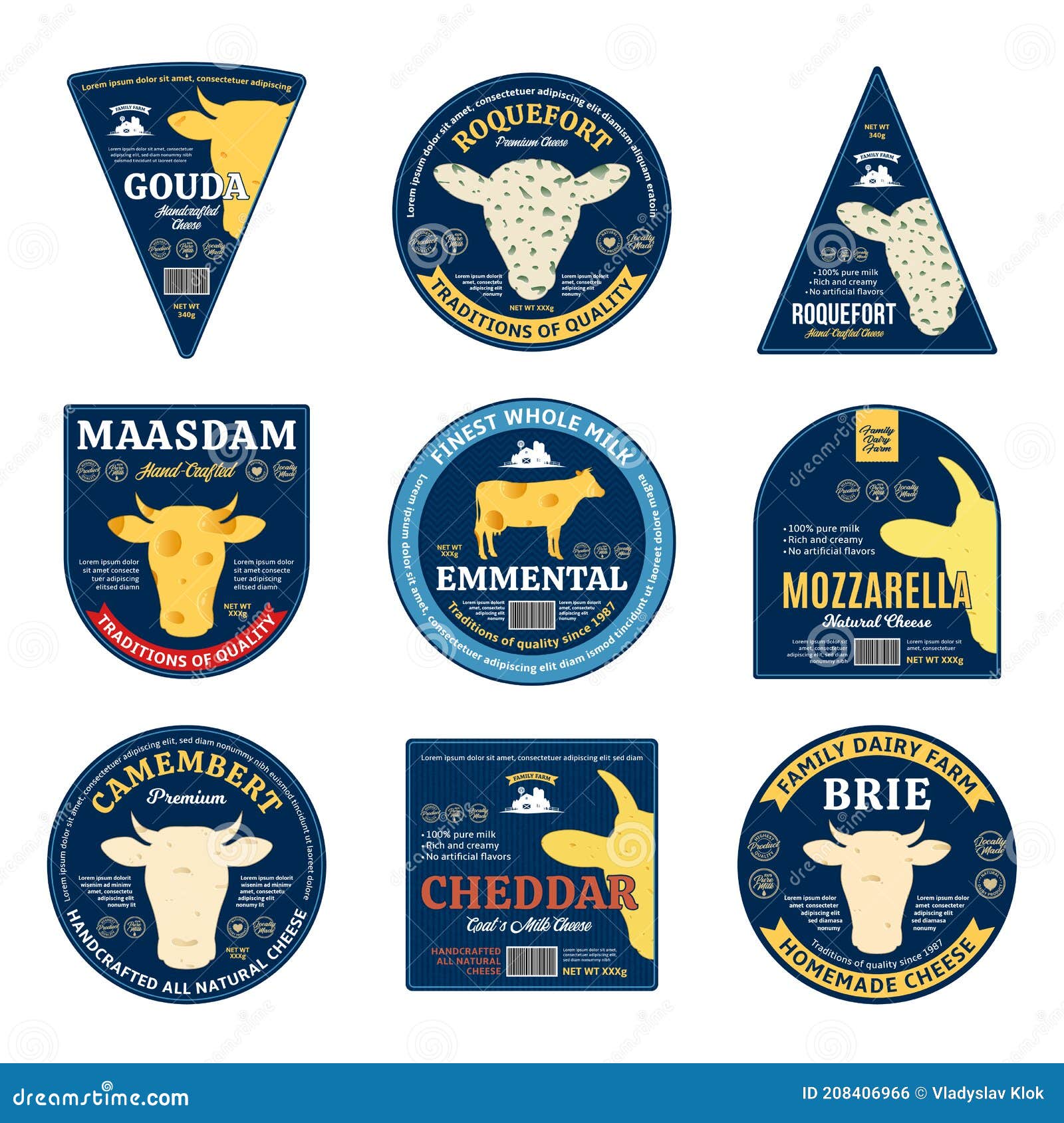 Vector Cheese Labels and Packaging Design Elements Stock Vector ...