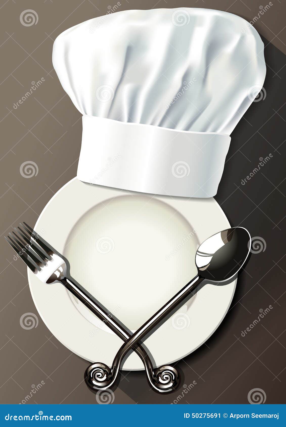 Vector of Chef Hat, Spoon and Fork on White Plate Stock Vector ...