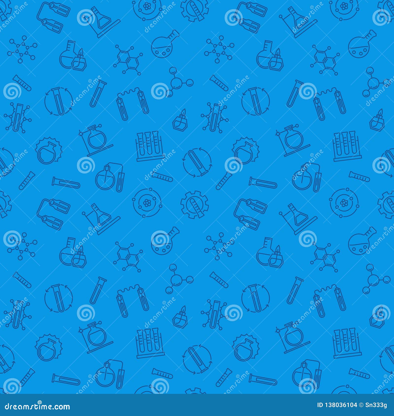 Vector Chemistry Blue Seamless Pattern in Outline Style Stock Vector ...