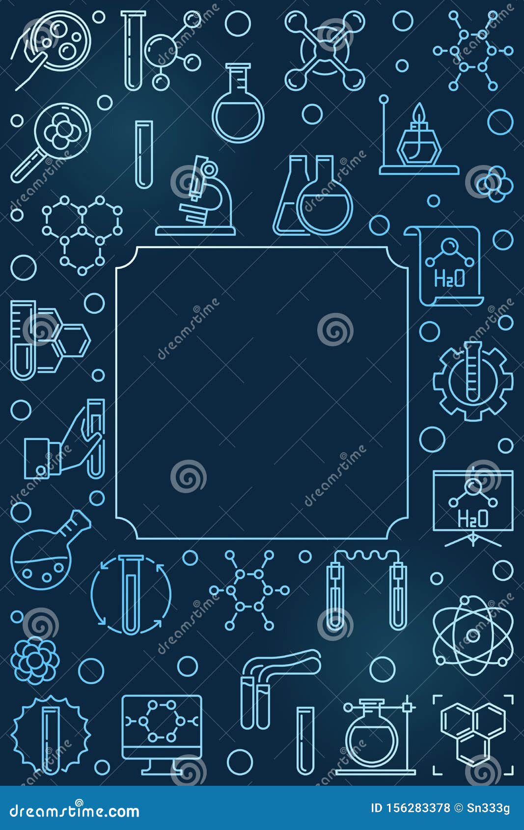 Vector Chemistry Blue Vertical Background with Square Frame Stock ...