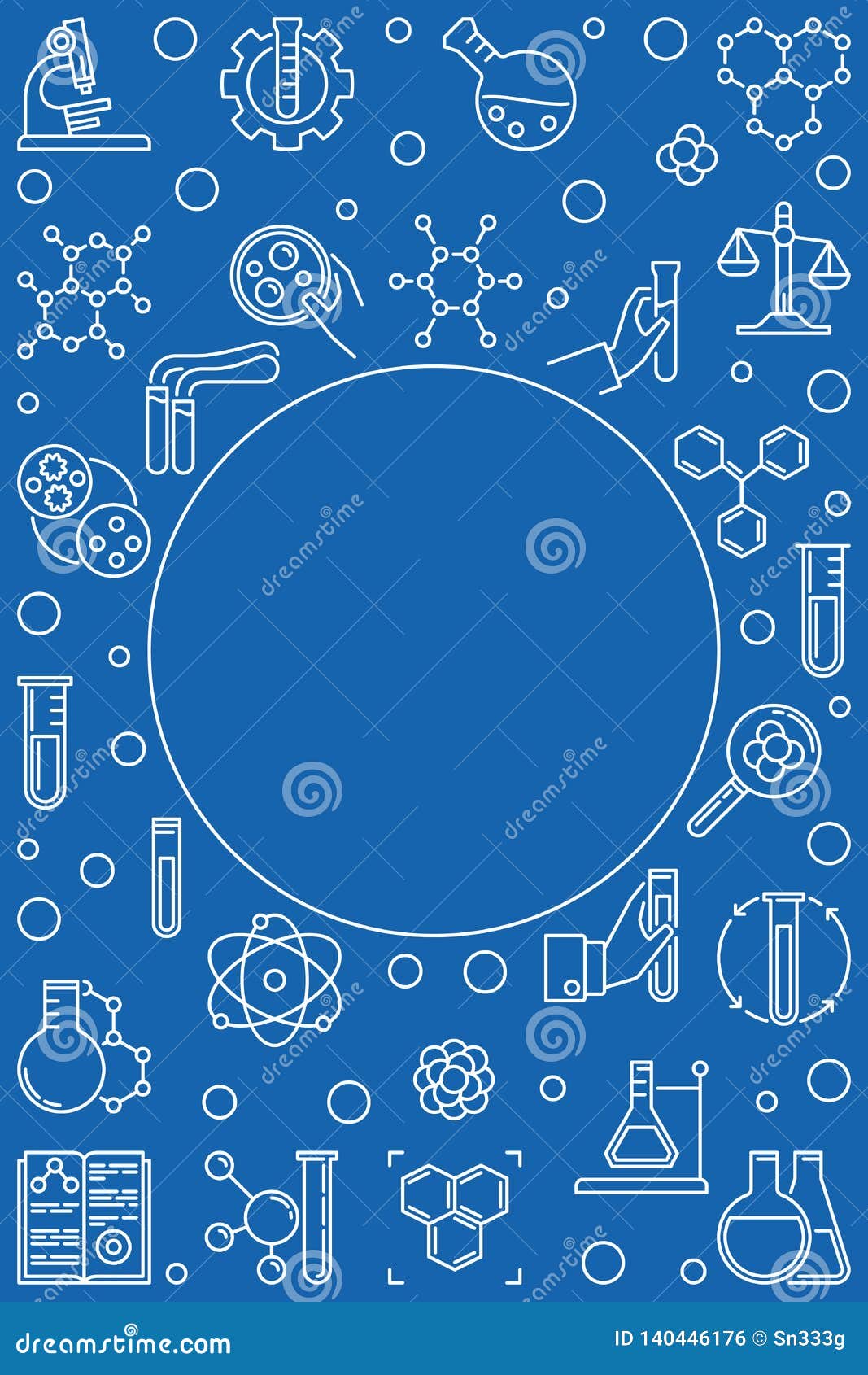 Vector Chemistry Vertical Blue Linear Banner with Round Frame Stock ...