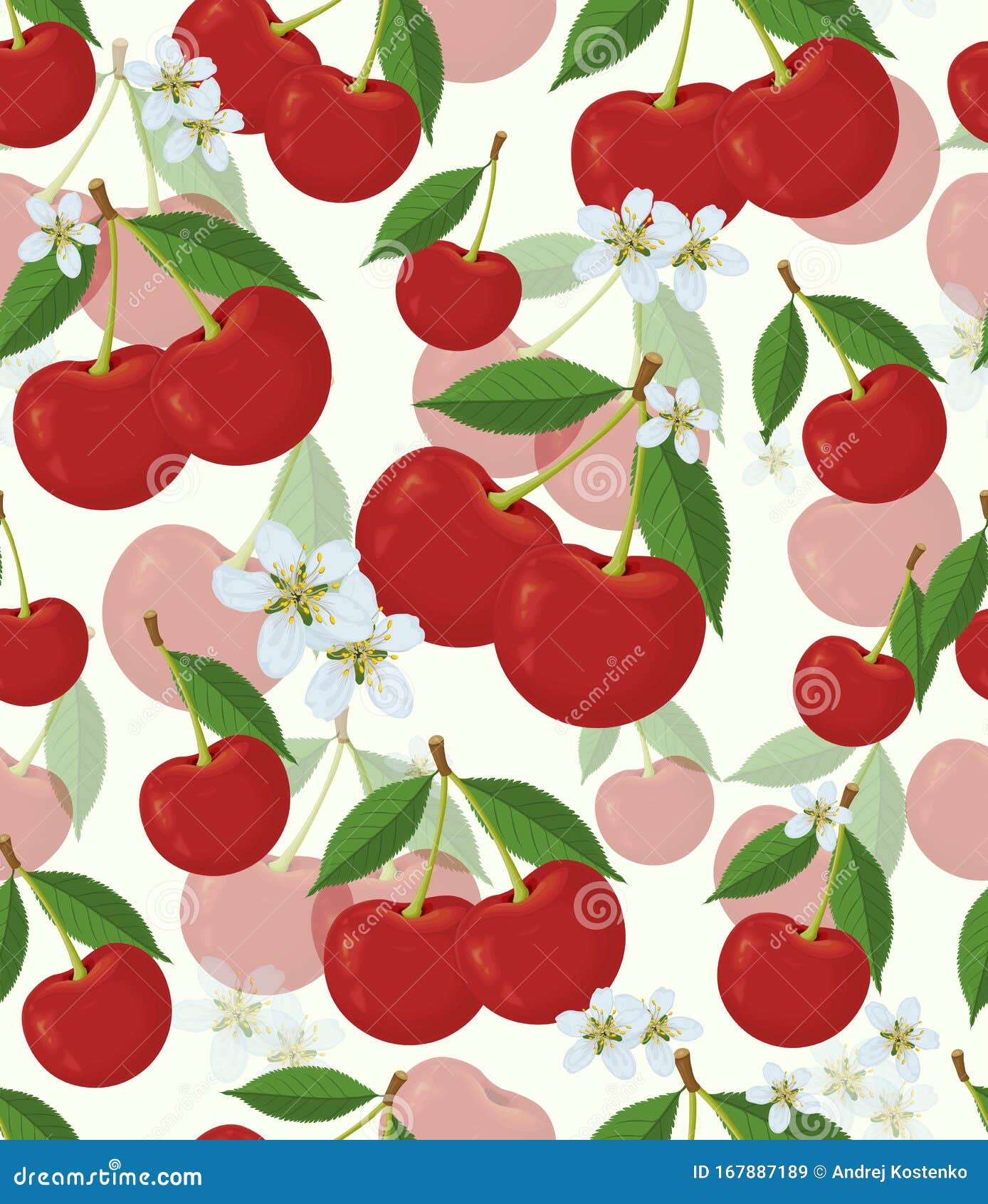 Vector-cherry Background. Seamless Pattern with Realistic Cherry Leaves ...