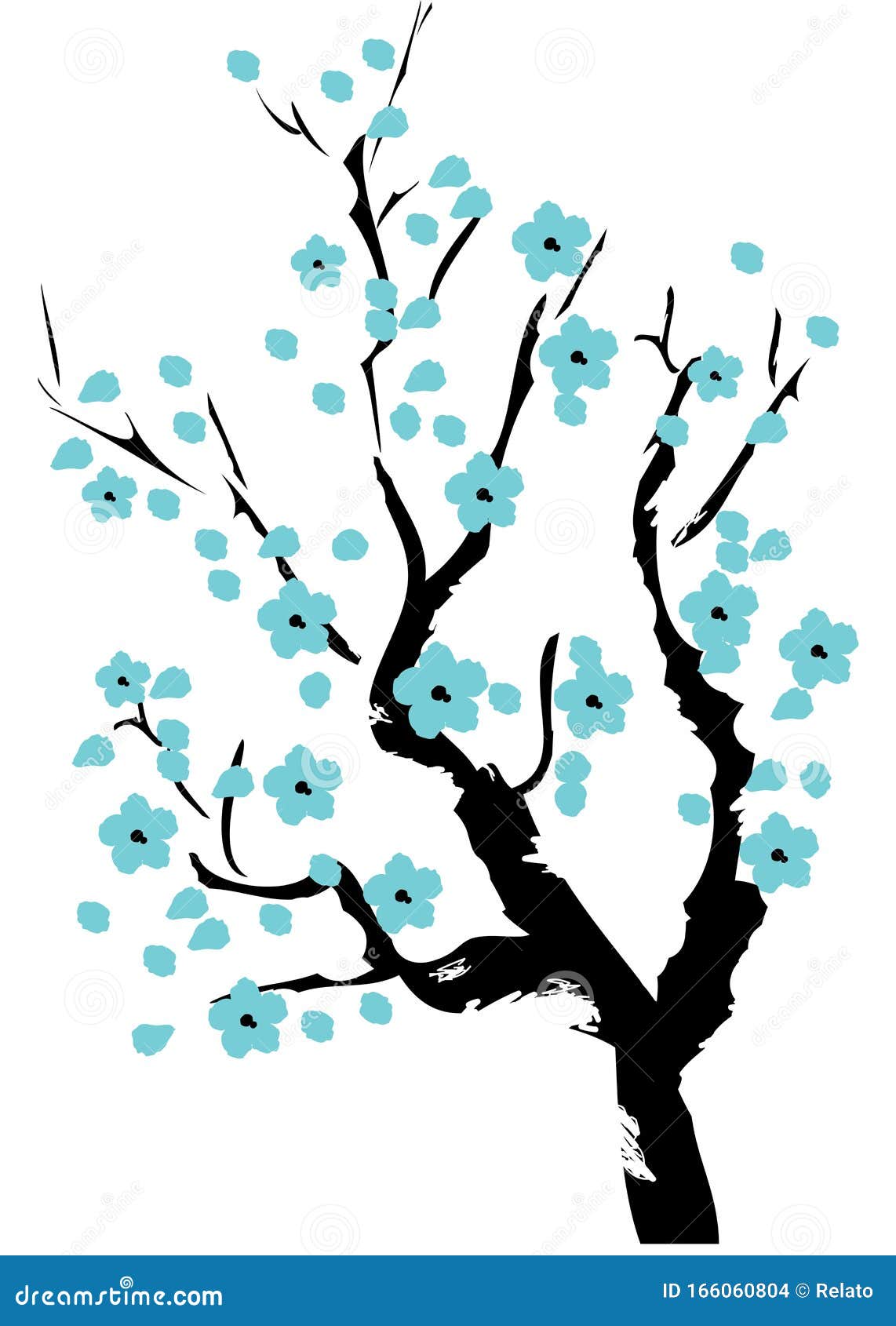 Vector Cherry Blossom Tree with Blue Flowers. Stock Vector ...
