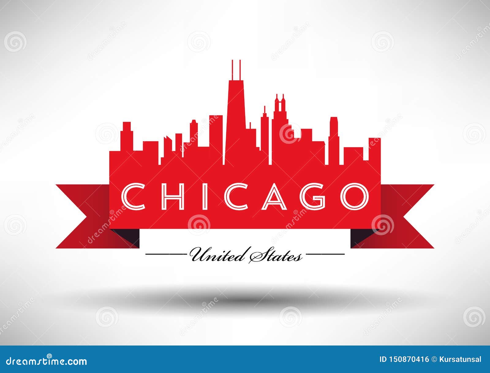 Vector Chicago Skyline Design Stock Illustration - Illustration of ...
