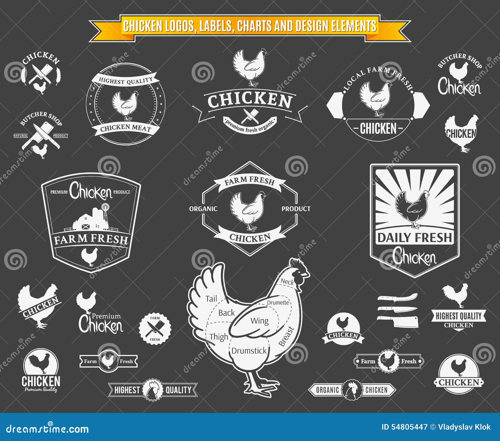 Vector Chicken Labels, Charts and Design Elements Stock Vector ...