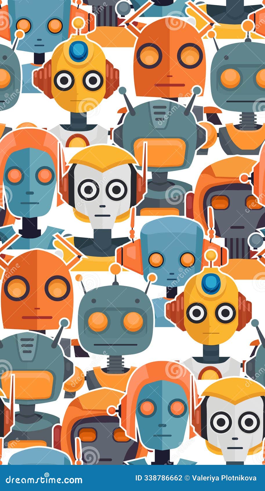 Vector Childish Pattern with Crowd of Cartoon Robots. Dense Flat ...