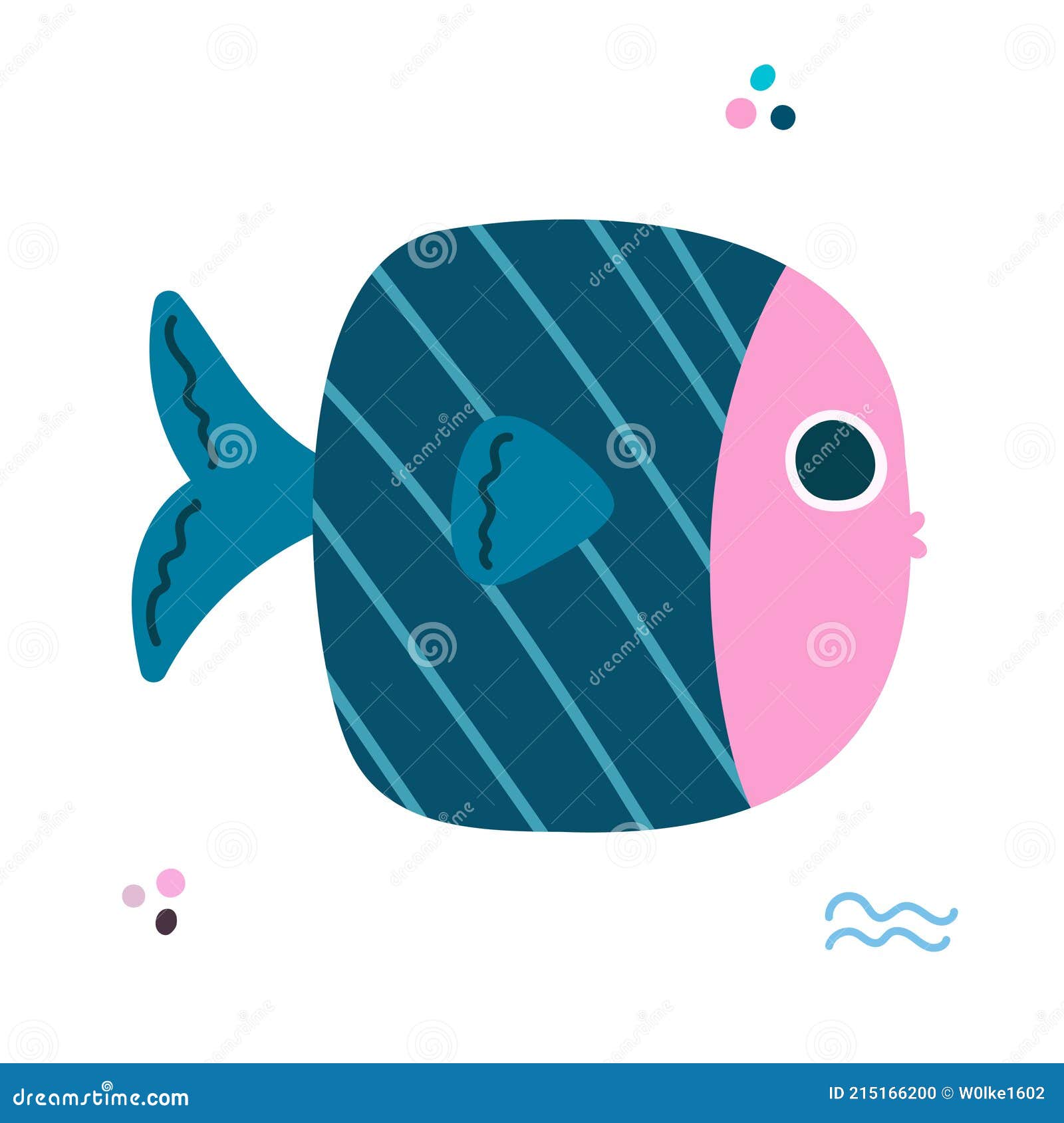 Vector Children S Illustration, Blue Striped Cute Fish Isolated on a ...