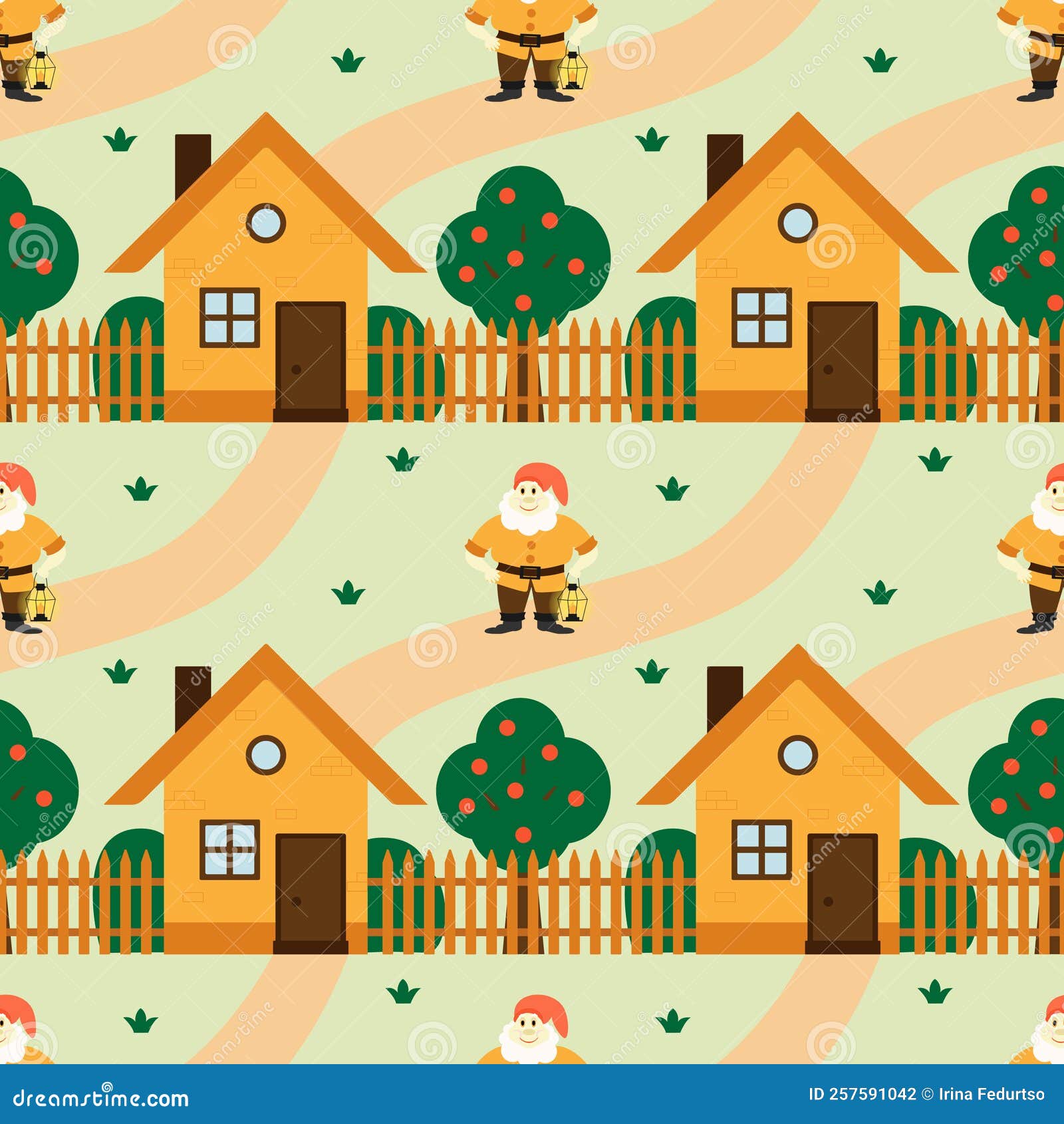 Vector Children S Seamless Pattern. a Dwarf and a House Stock Vector ...