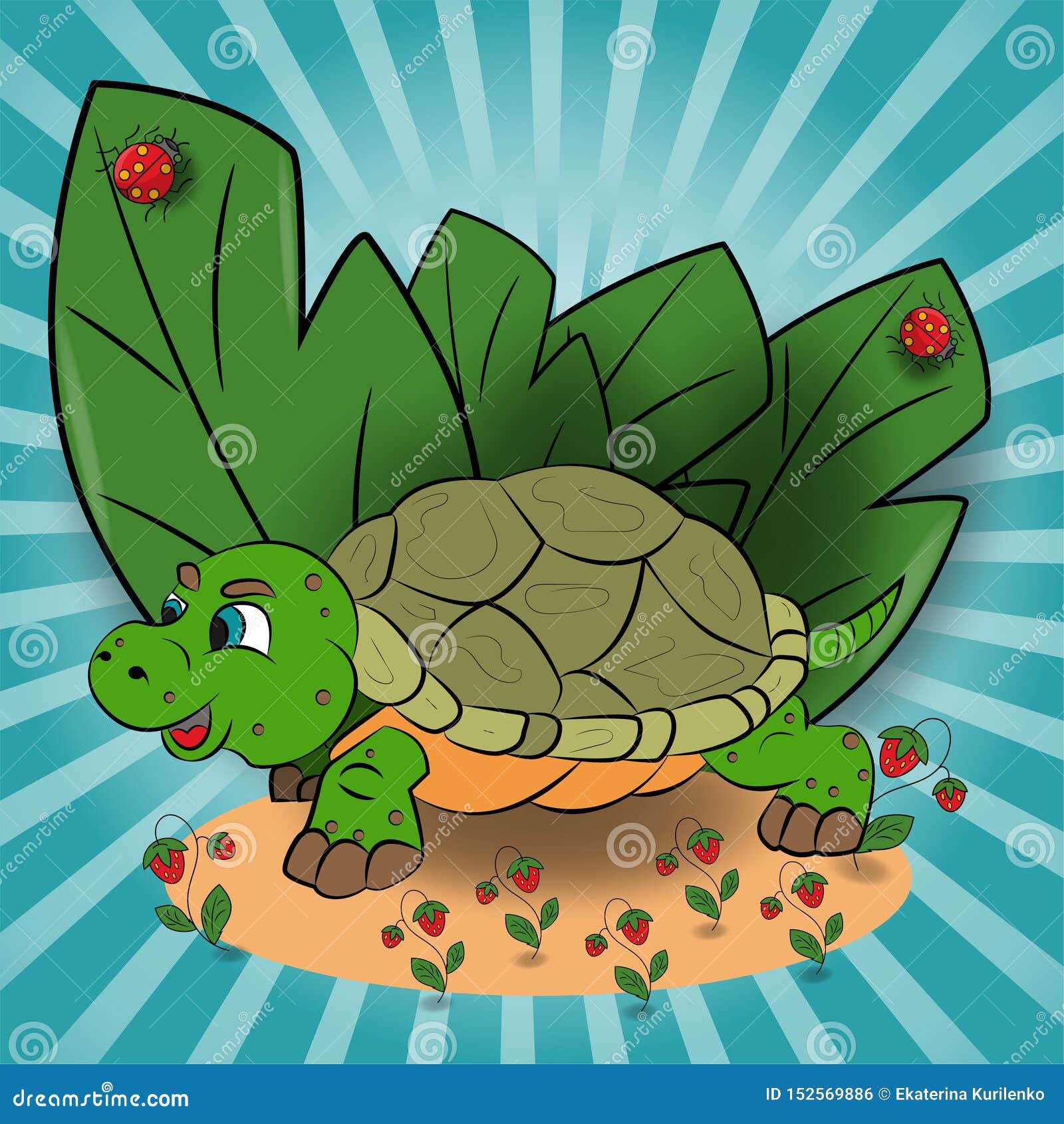 Childrens Illustration of a Small Turtle in a Clearing among the ...