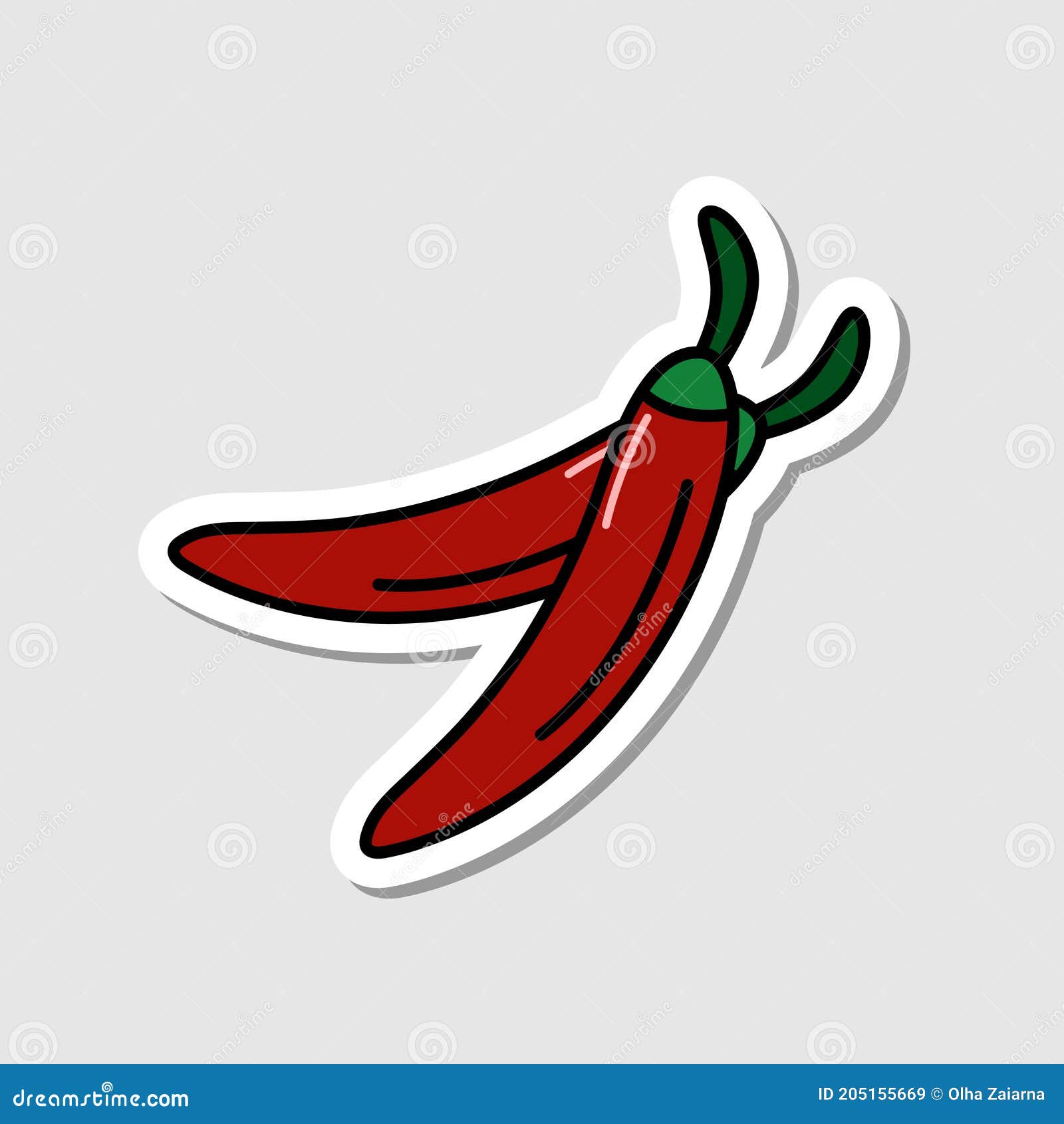 Vector Chilli Sticker in Cartoon Style. Isolated Vegetable with Shadow ...