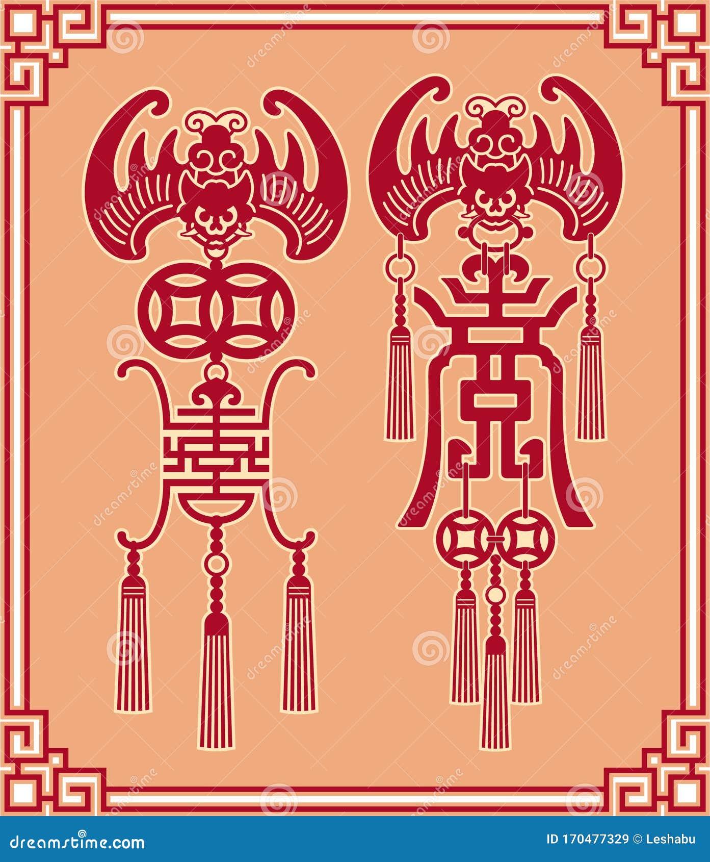 Chinese Pattern - Bats with Prosperity Blessings Symbol and Frame Stock ...