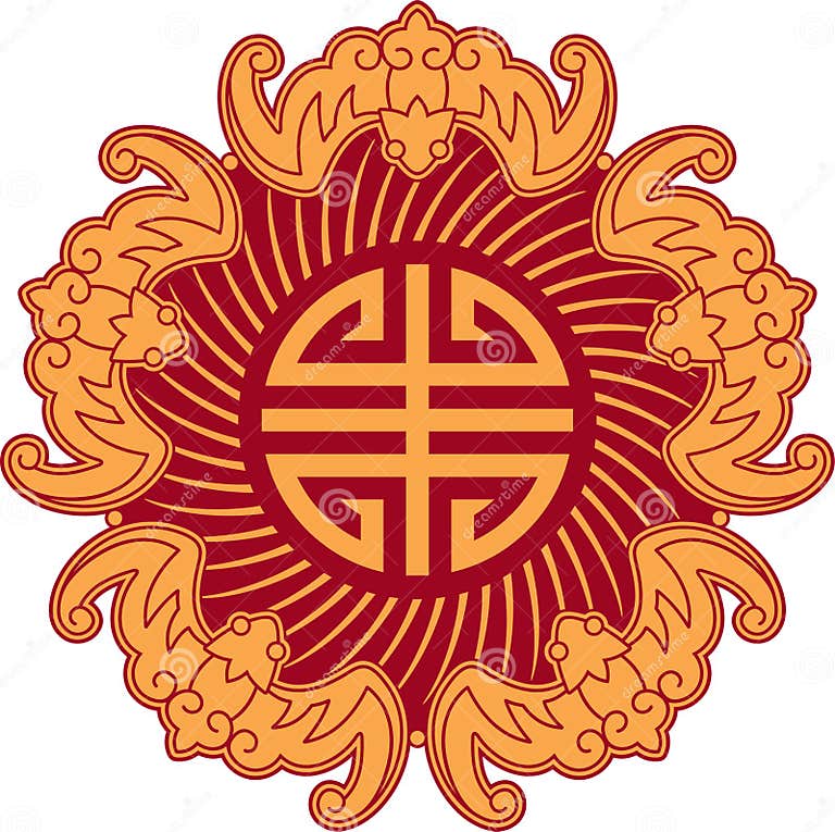 Chinese Pattern - Five Bats with Symbol of Prosperity Stock Vector ...