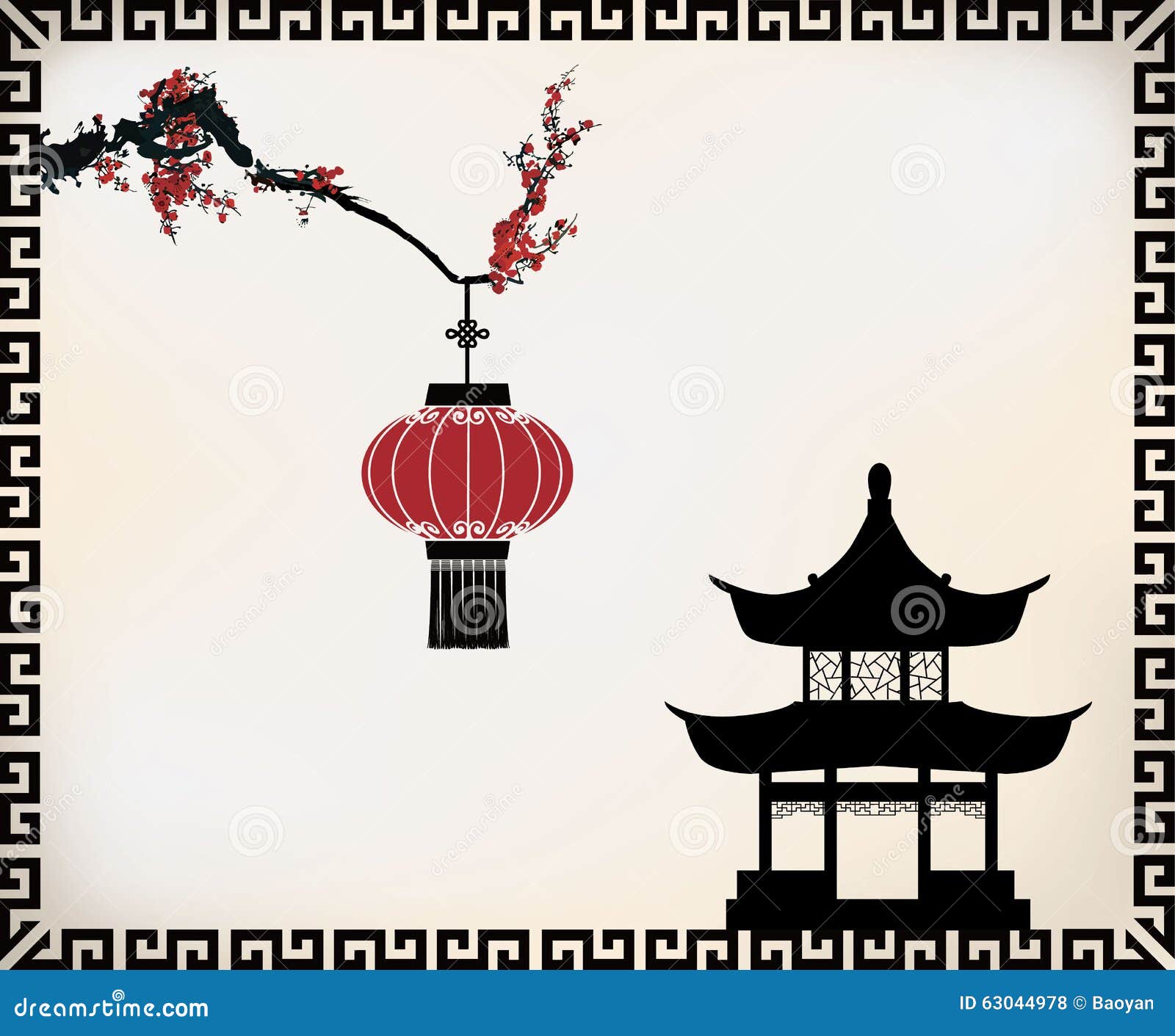 Chinese Theme Background With Pavillion In The Lake Vector Illustration ...