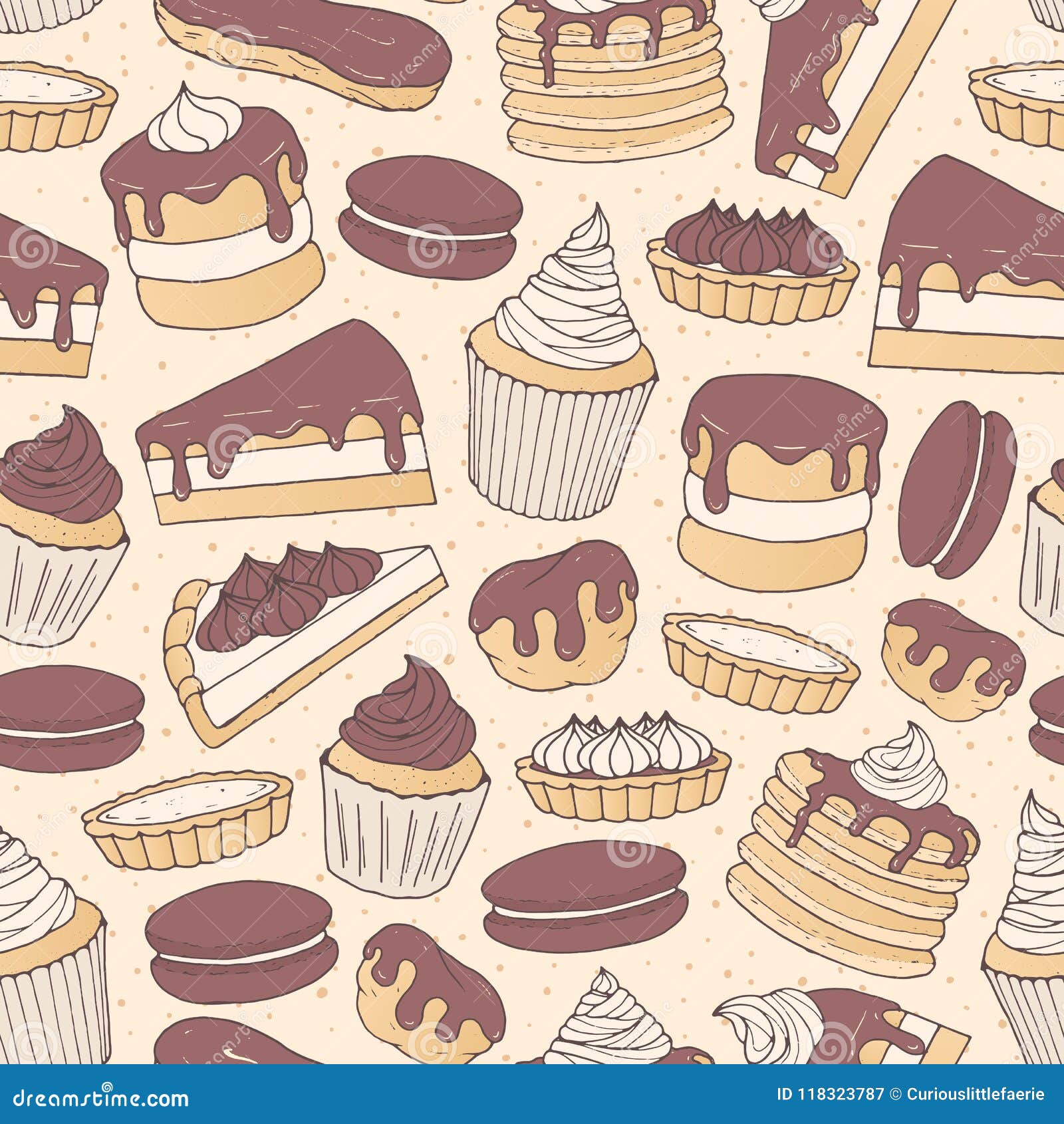 Vector Chocolate Pastry Repeat Pattern with Cakes, Pies, Muffins ...