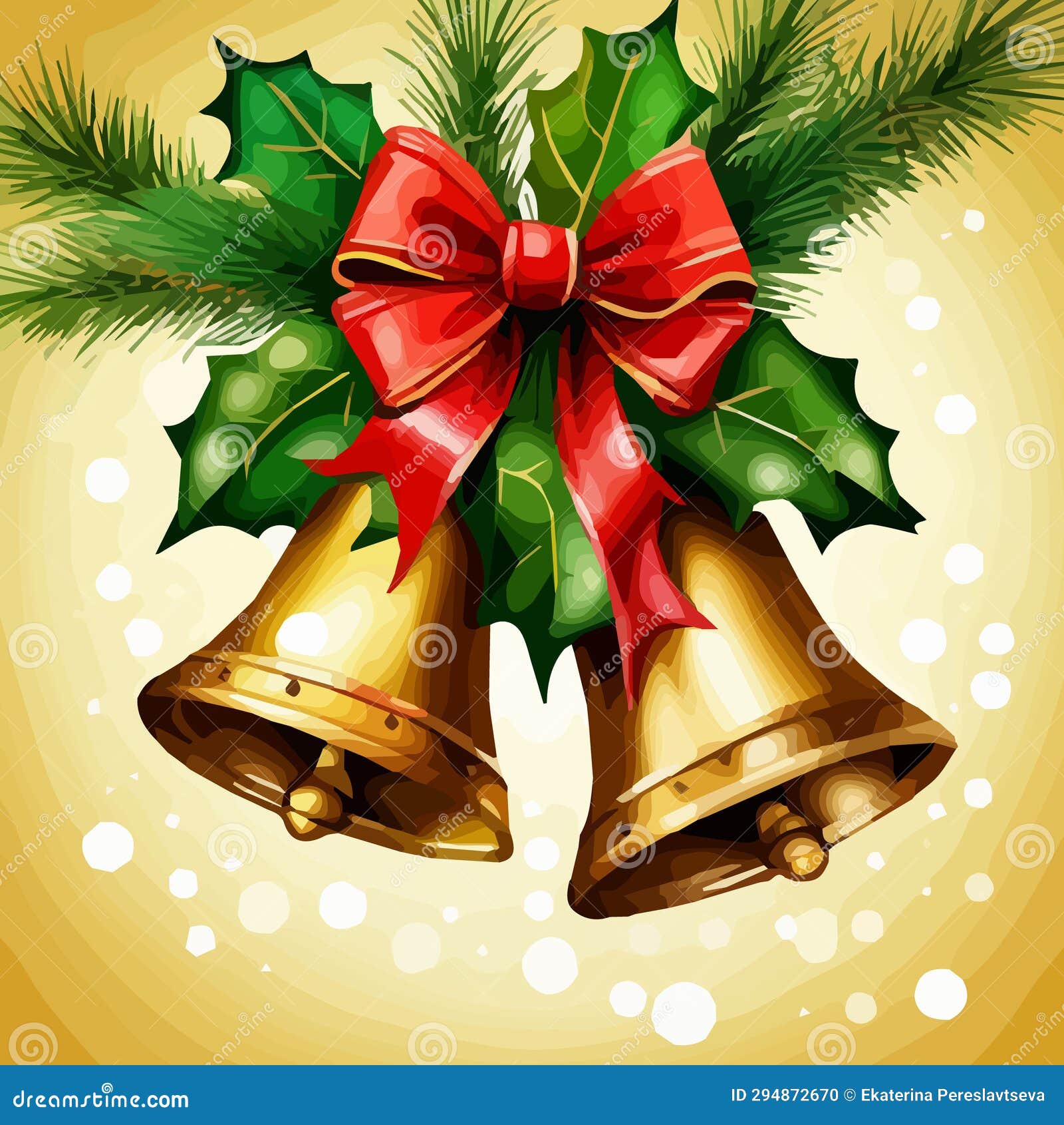 Vector Christmas Background with Two Bells and Red Bow, Vector ...
