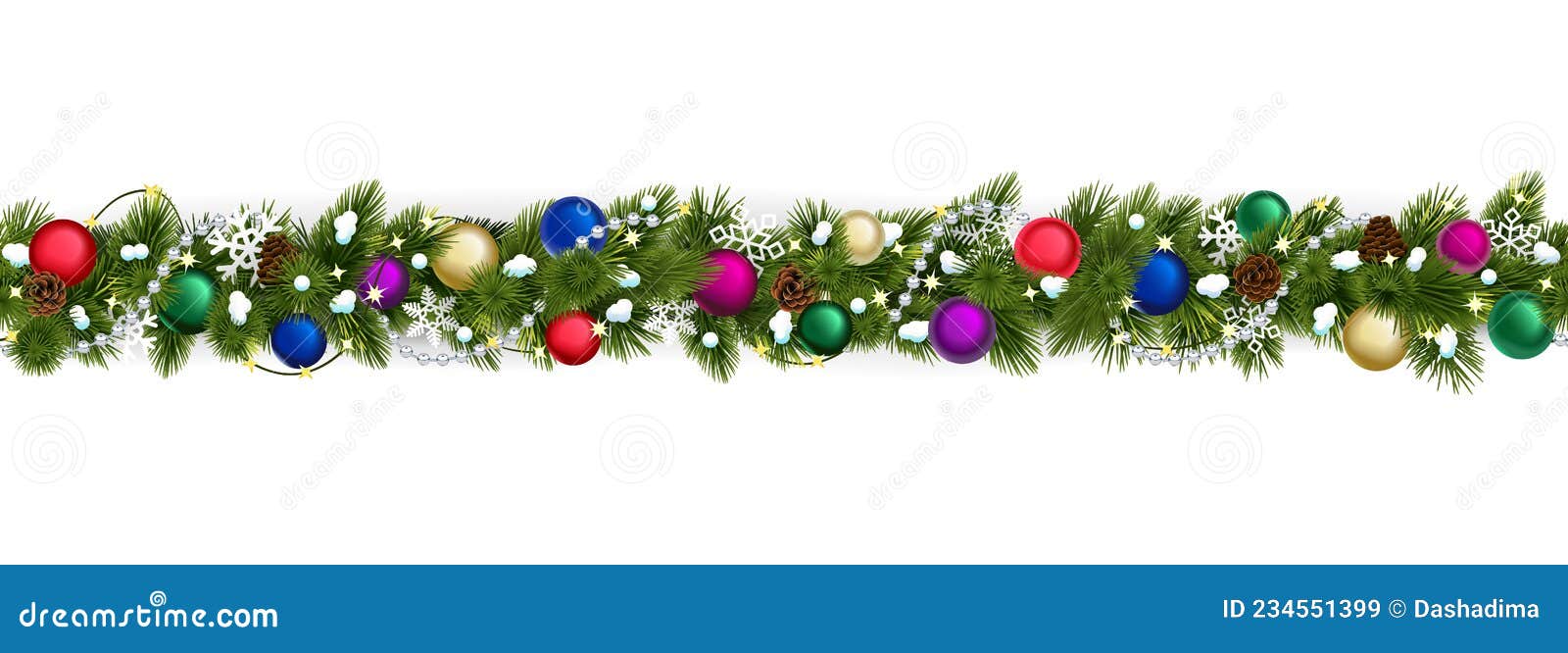Vector Christmas Branches Border with Colourful Baubles Stock Vector ...